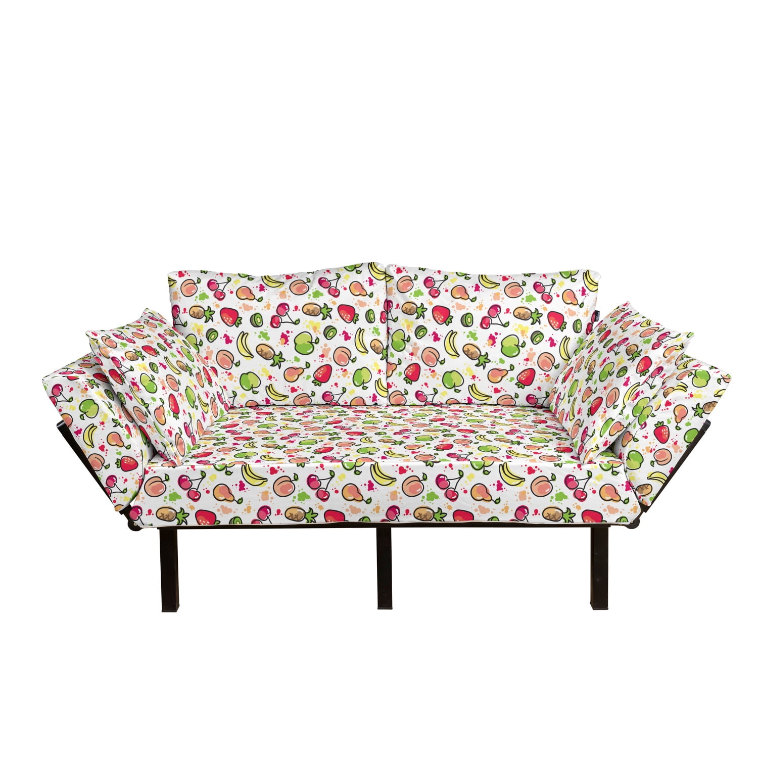 Fruits Futon Couch, Watercolor Pear Cherries Kiwi Apple Brushstroke ...
