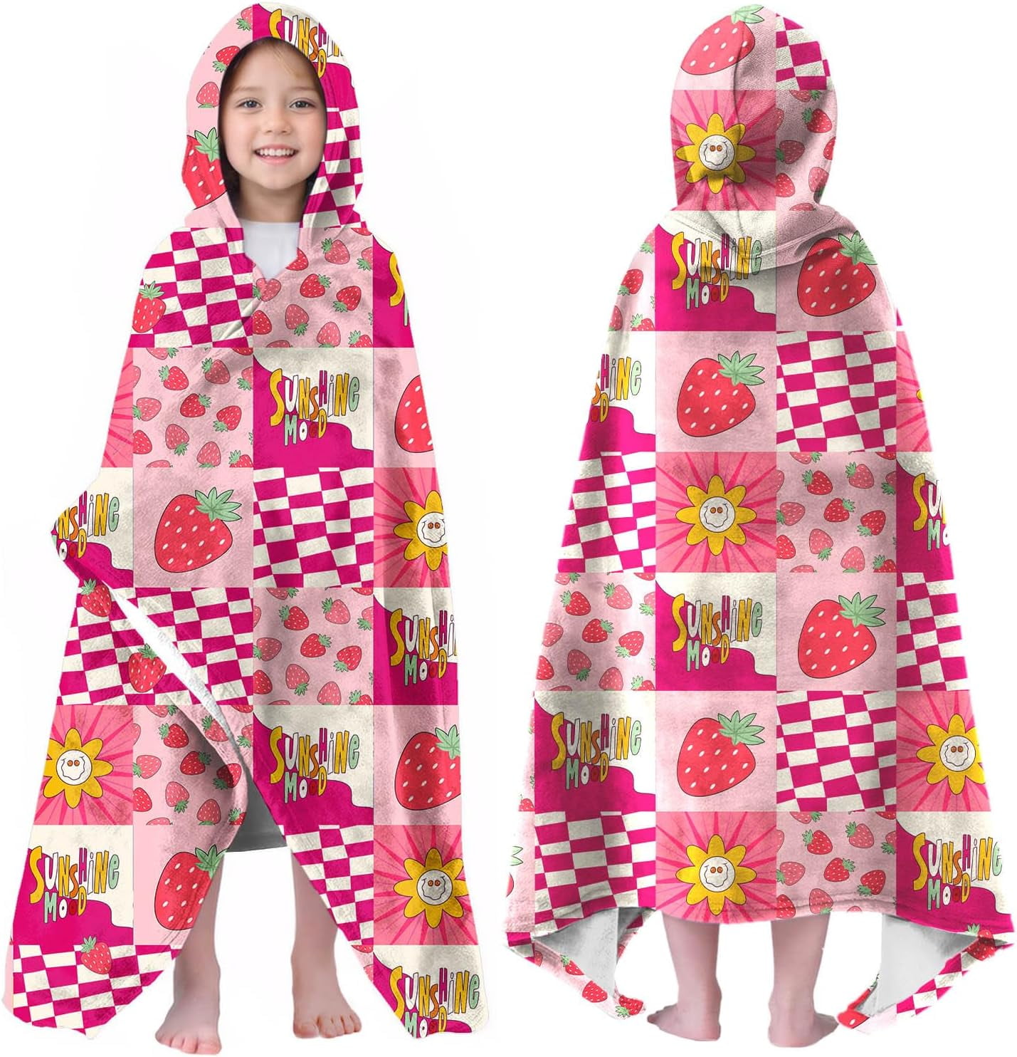 Fruits Girls Beach Towel with Hoodie for Kids Toddlers Age 4-8, Pink ...