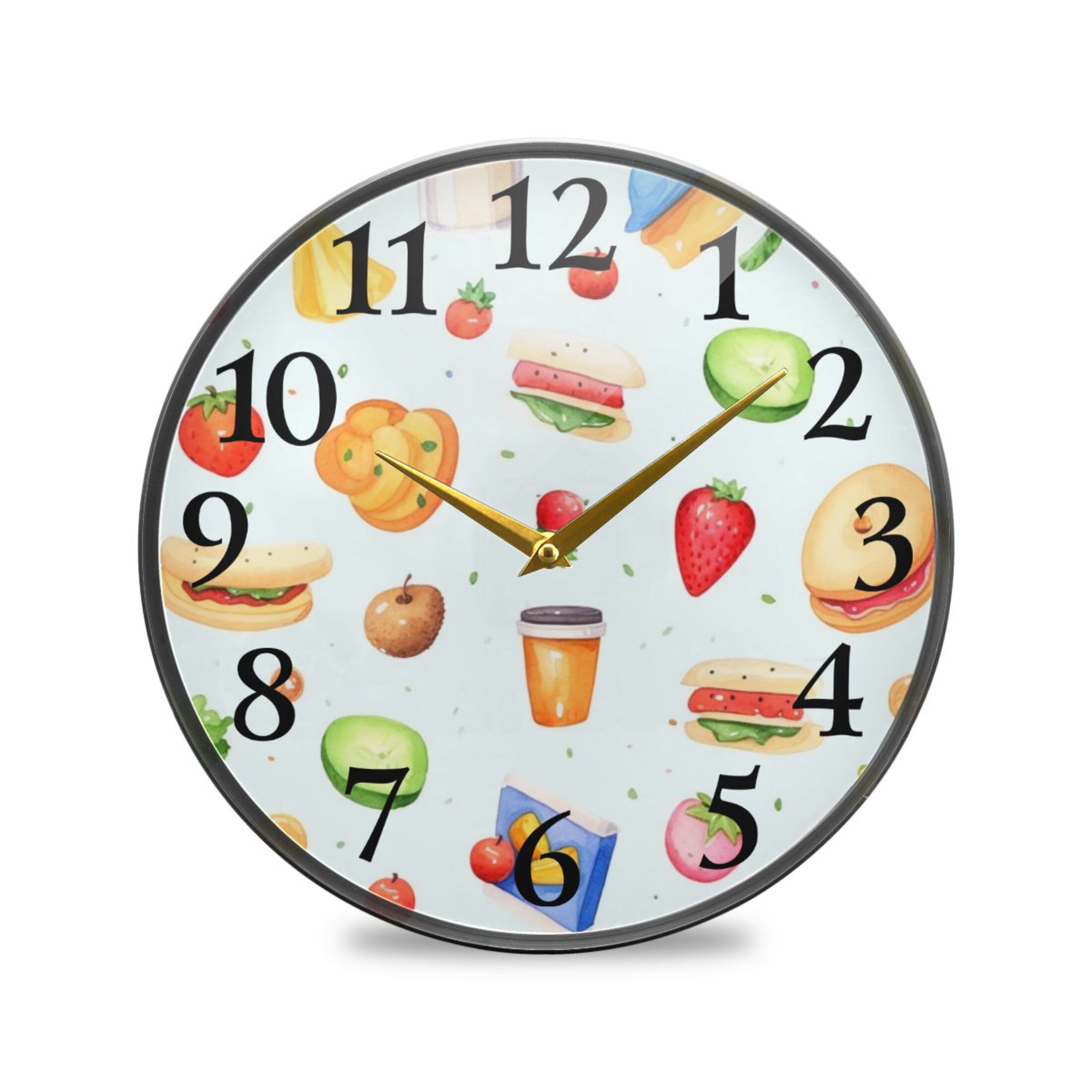 Fruits Hamburgers Wall Clocks Battery Operated 11.9 Inch Round Clock ...