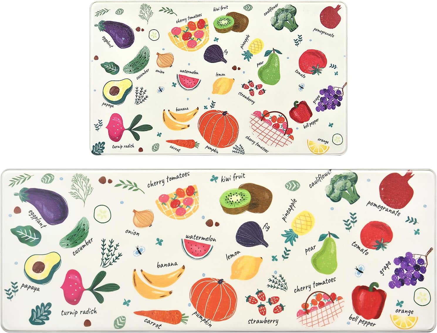 Fruits Kitchen Rugs Set of 2, Anti-Fatigue Lemon Washable Kitchen Mats ...