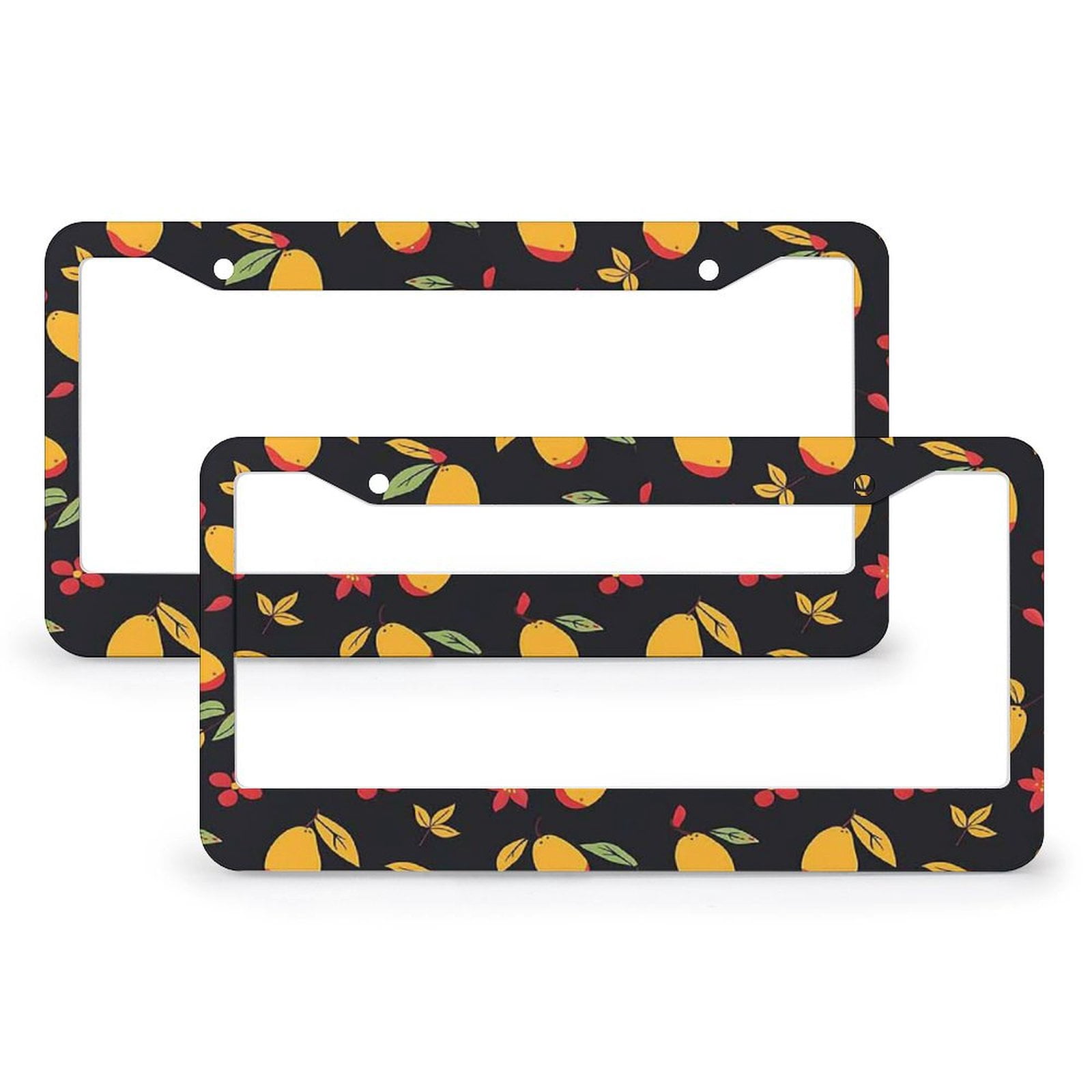 Fruits On Black Pattern License Plate Frames - 2 Pack Metal Tag Frame ...
