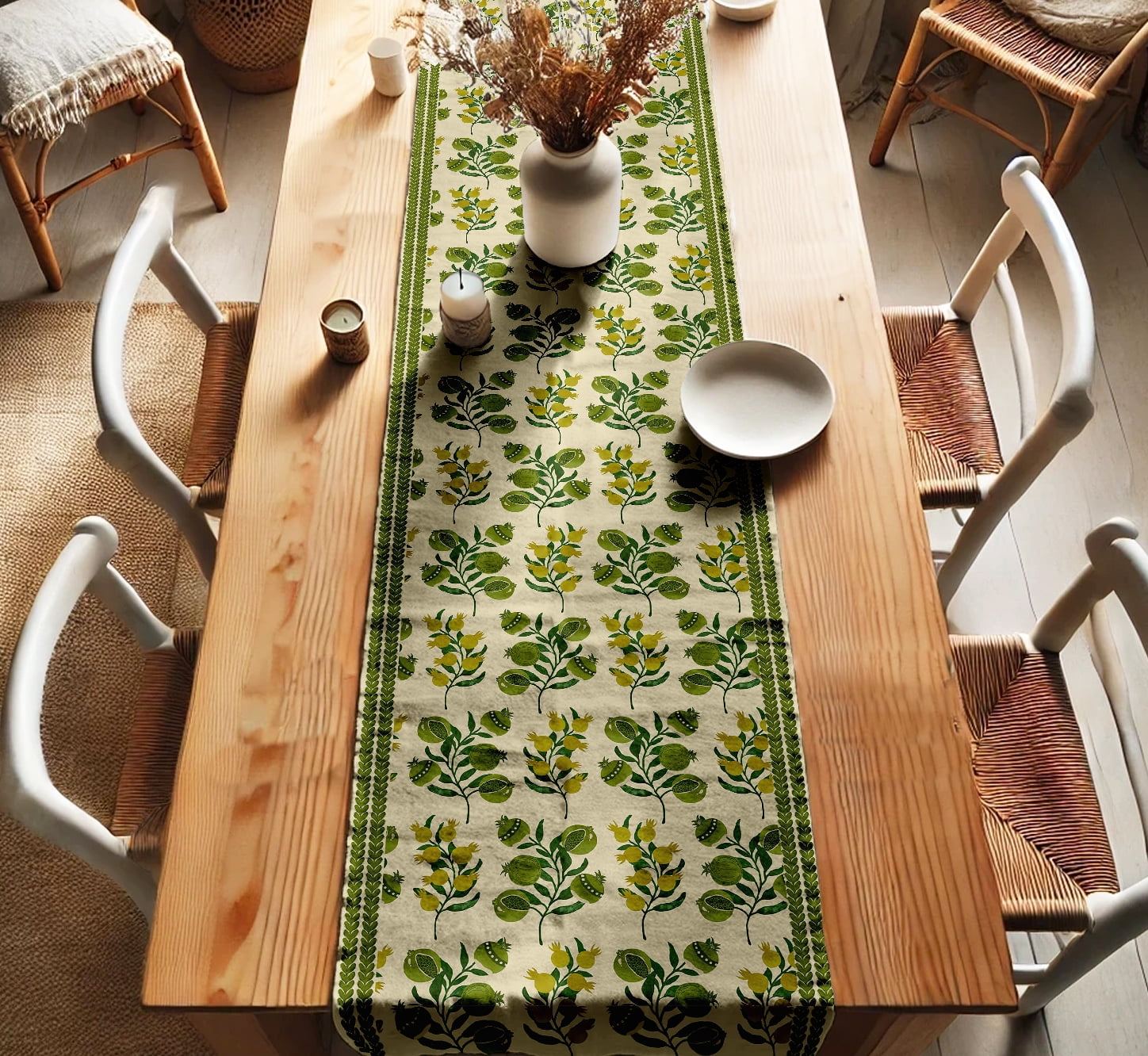 Fruits Pattern Cotton Table Runner by Vargottam - 14 Inch Wide Premium ...