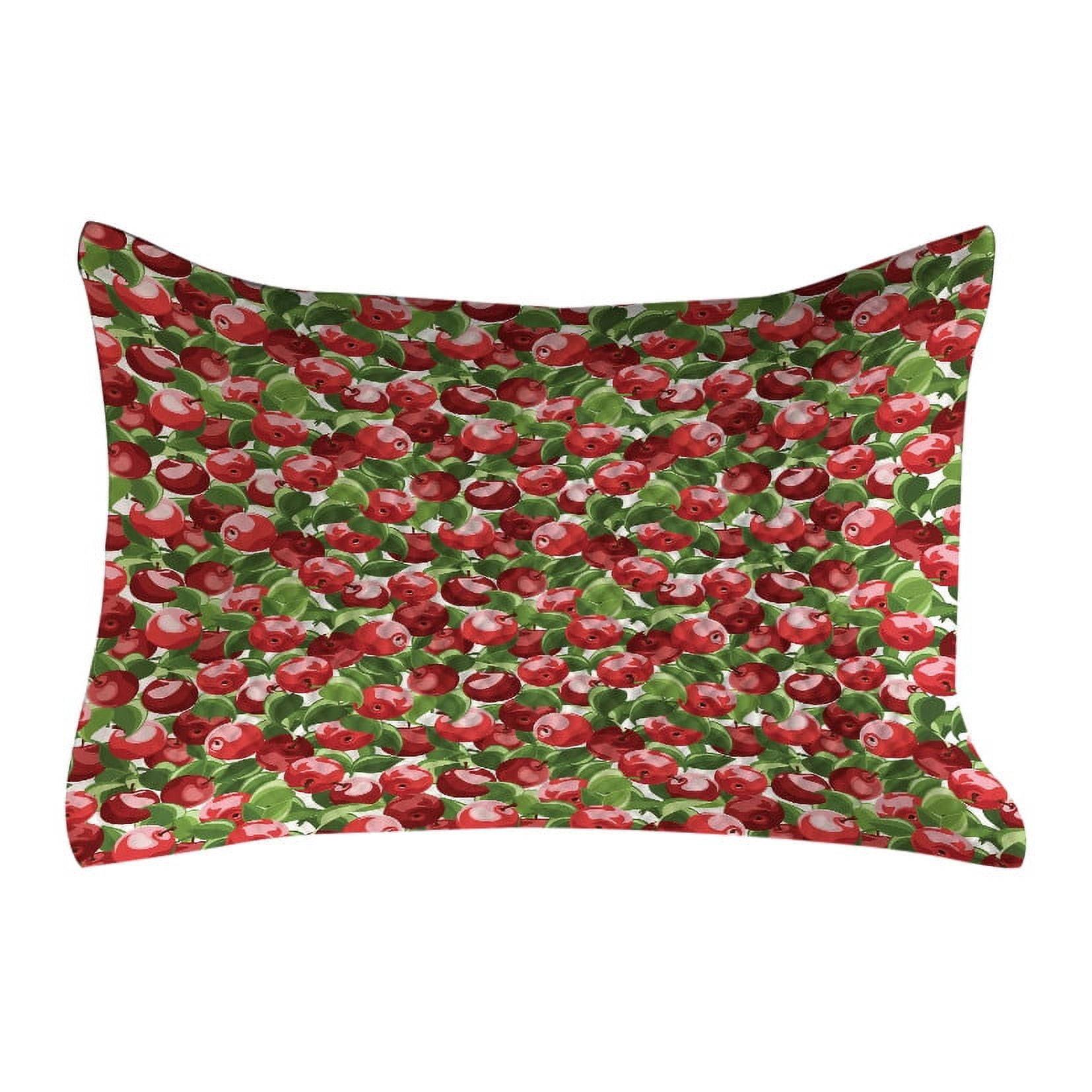 Fruits Quilted Pillowcover, Red Apples and Green Leaves Organic Food ...