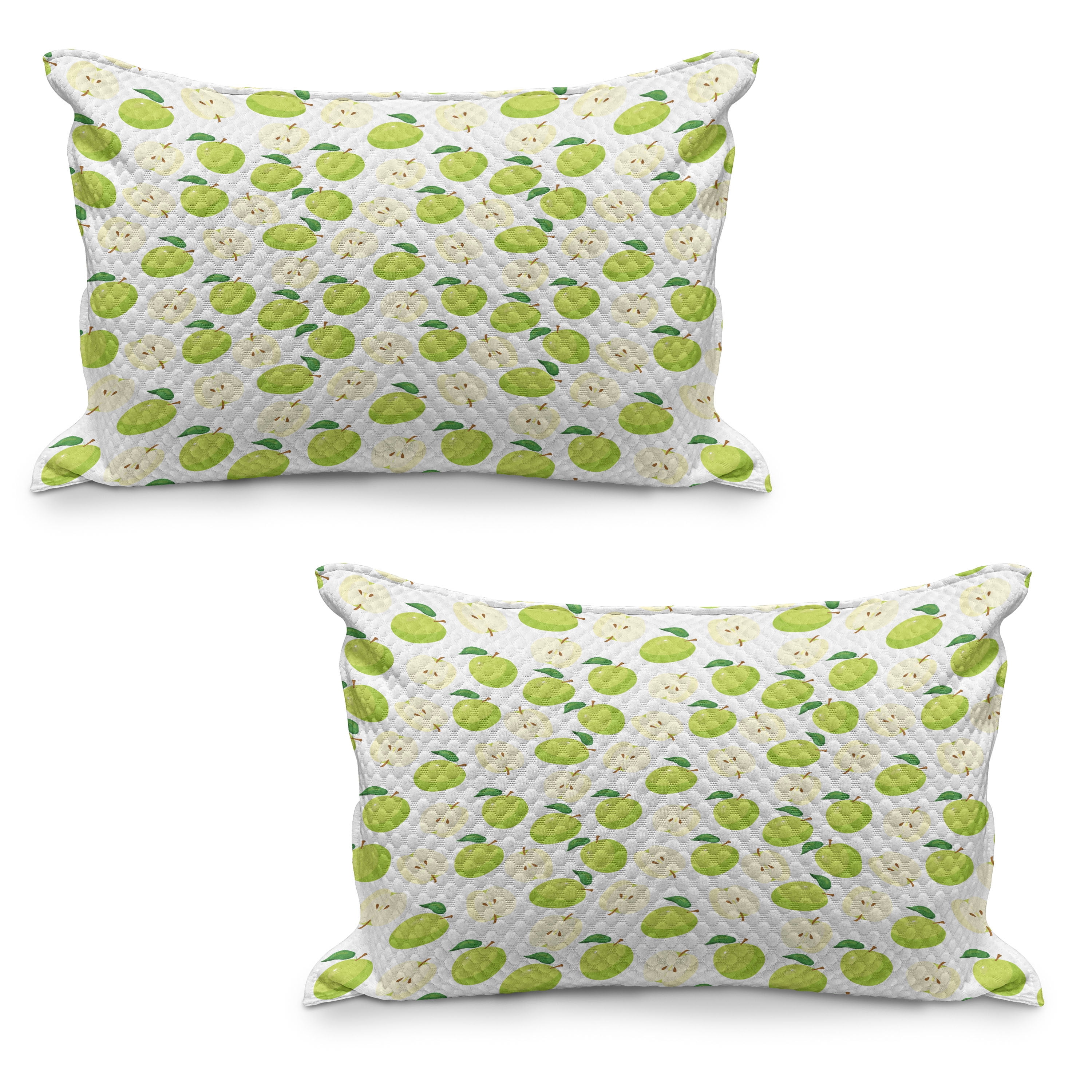 Fruits Quilted Pillowcover Set of 2, Cartoon Style Green Stalks Core ...