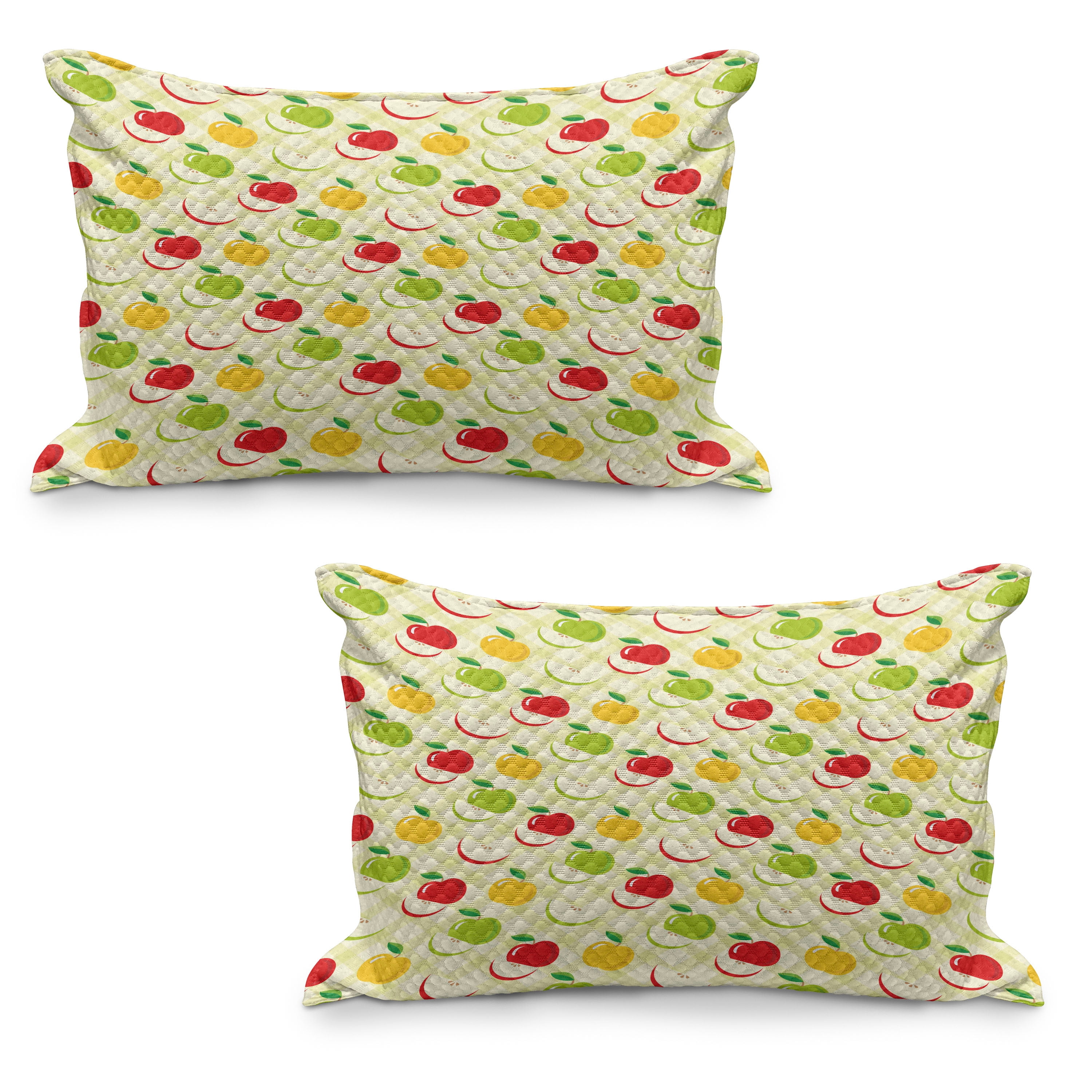 Fruits Quilted Pillowcover Set of 2, Diagonal Checkered Pattern with ...