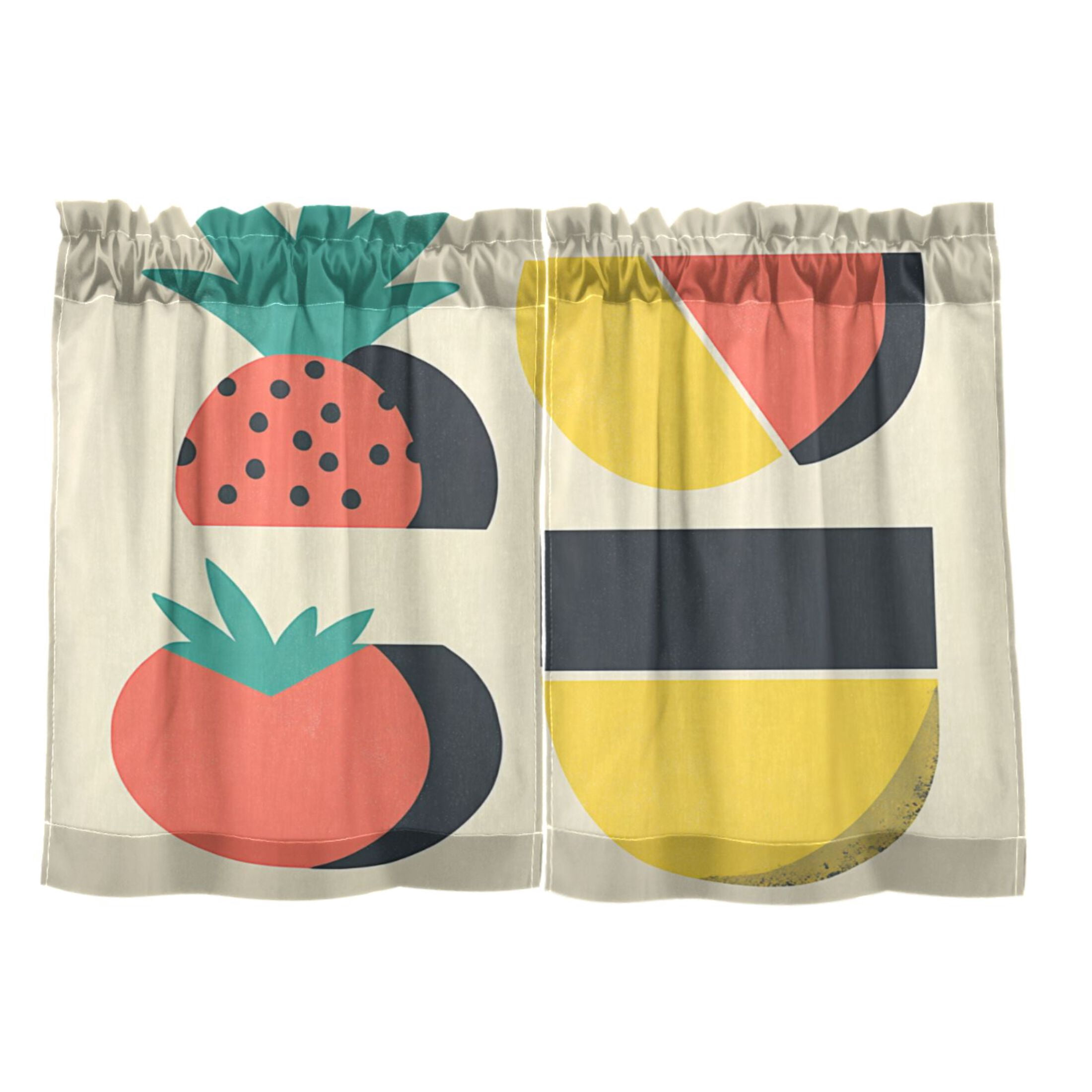 Fruits Simple Cute Pattern 27"x24" Linen Look Cafe Curtain Set with ...