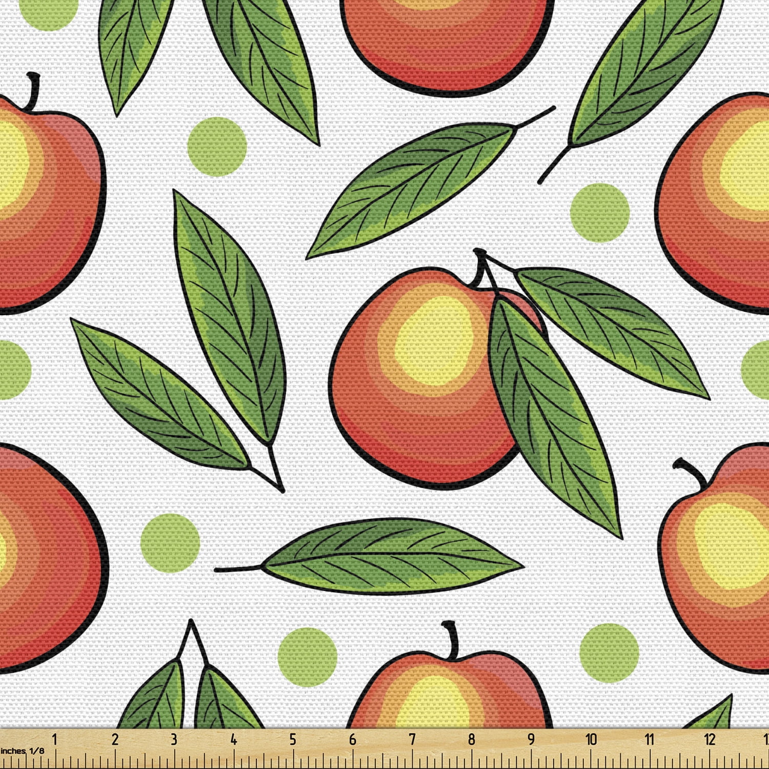Ambesonne Fruits Fabric by the Yard Upholstery, Peaches with Leaves and ...