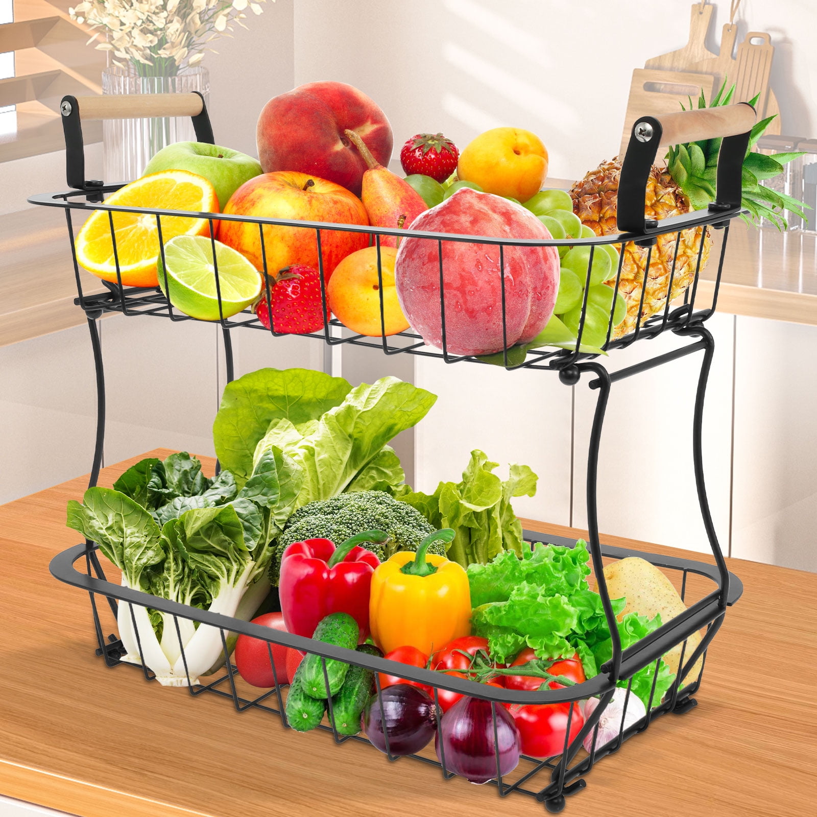 Fruits Stand Holder Organizer Detachable Metal Storage Basket Fruits ...