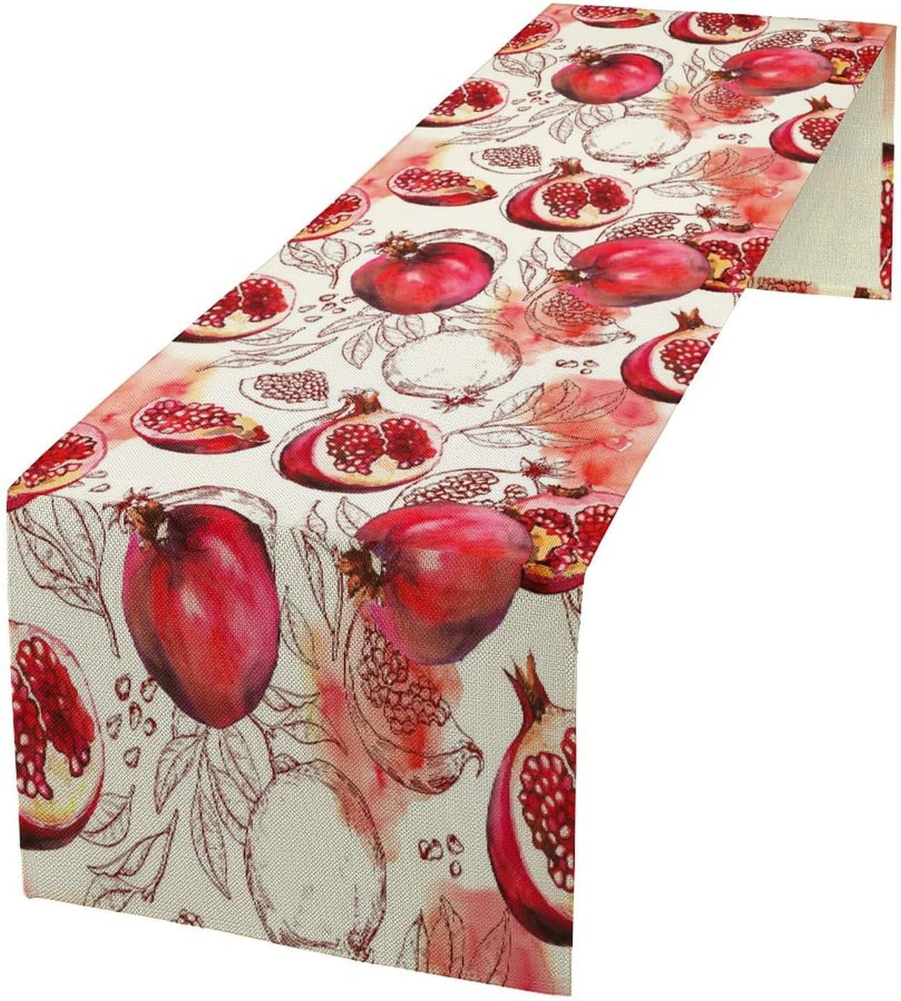 Fruits Table Runner, Pomegranate Flowering Blurry Watercolor ...