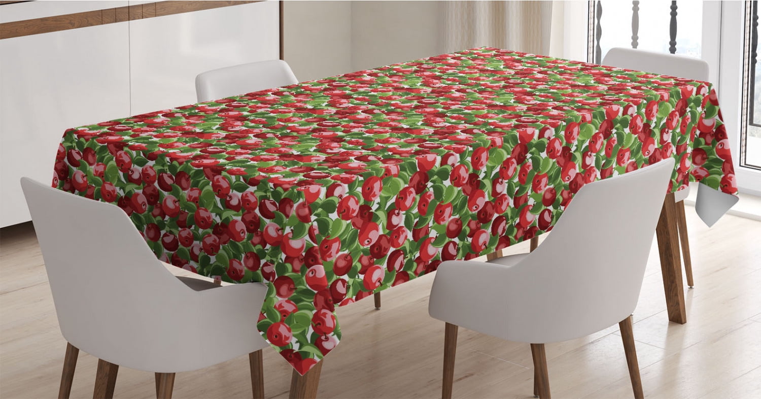 Fruits Tablecloth, Red Apples and Green Leaves Organic Food Garden ...