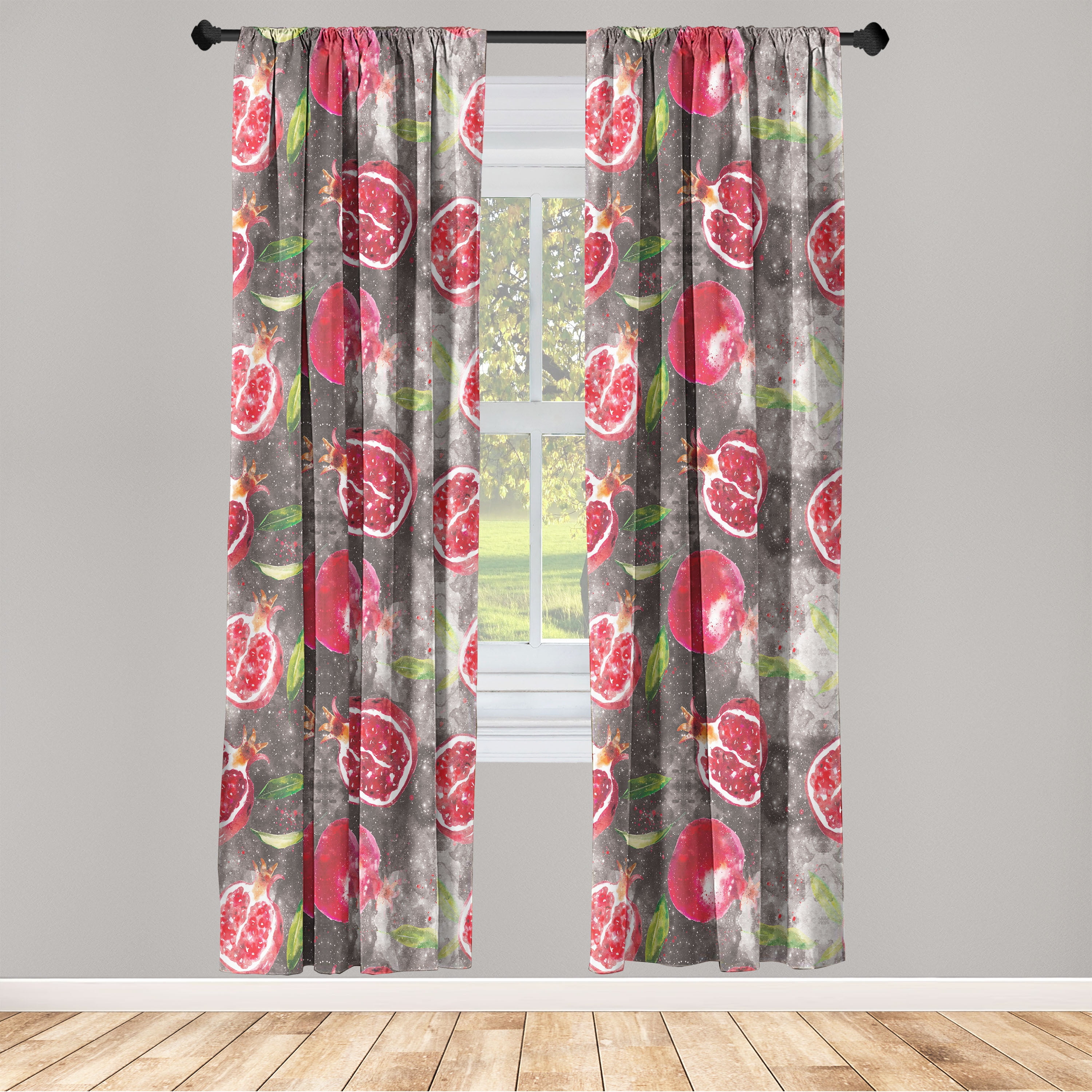 Fruits Themed Window Curtains, Modern Grunge Design of Pomegranate with ...