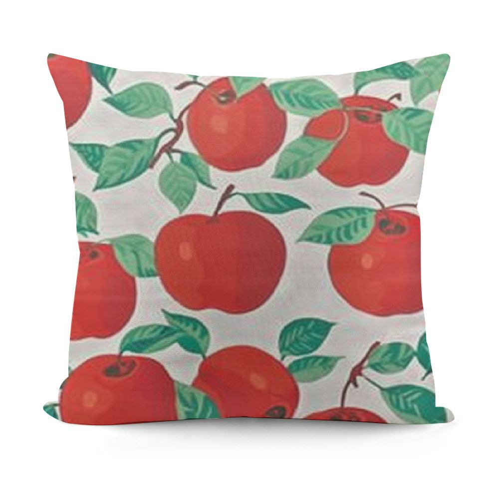 Fruits Throw Pillow Cushion Cover Warm Colored Cartoon Style Red Apples ...