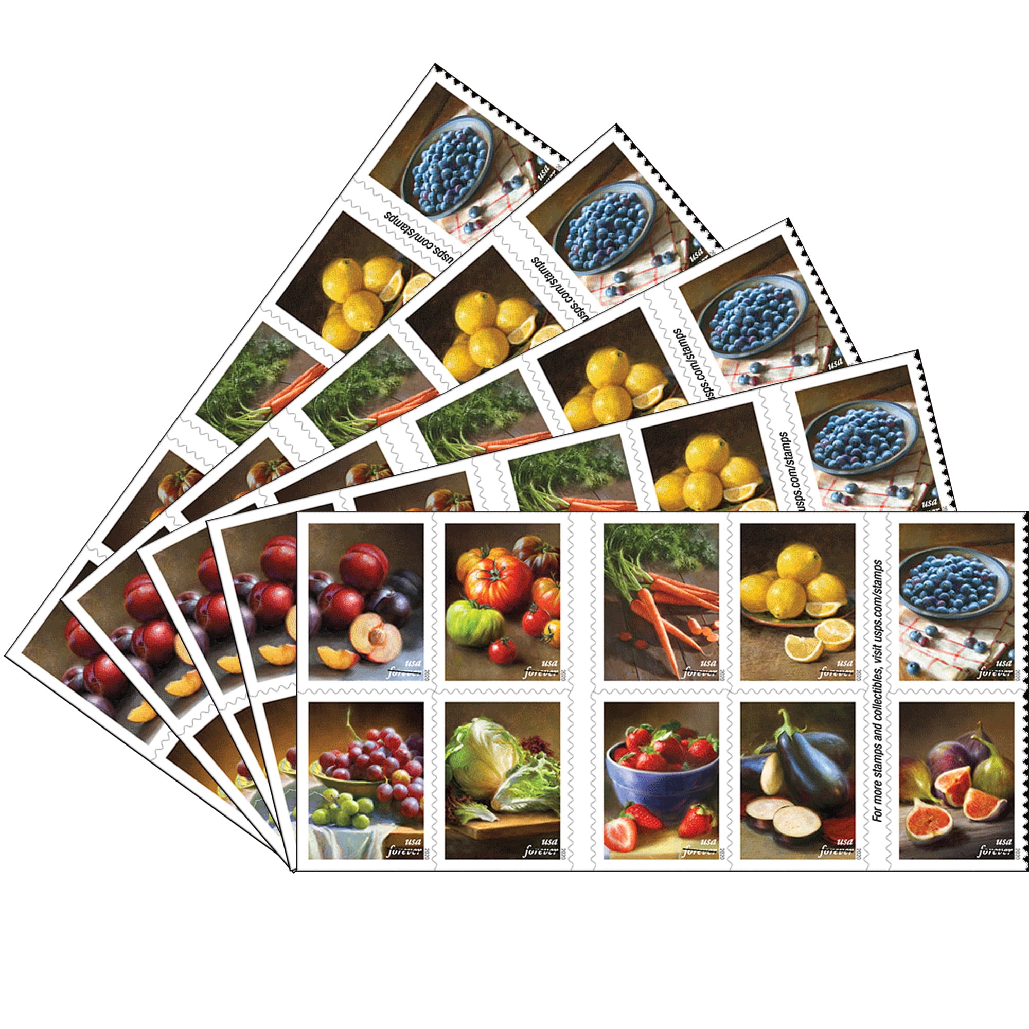 USPS First Class Postage Stamps - Fruits & Vegetables, 100 Stamps in 5 ...