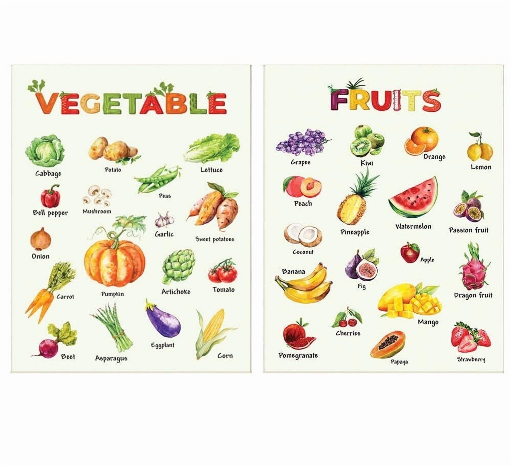 Fruits And Vegetables Poster Set 2-Pack Educational Wall Art For Kids ...