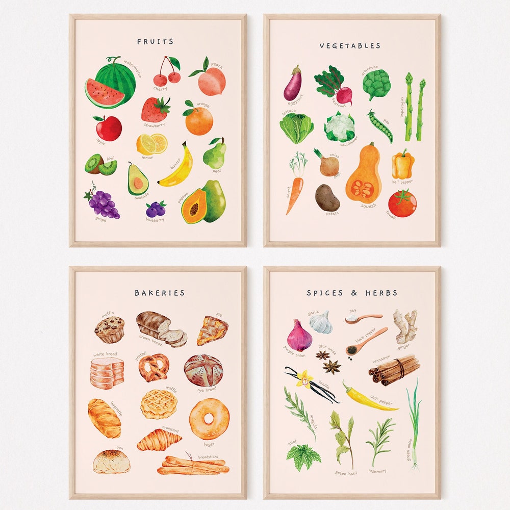 Fruits Veggies Herbs Spices Bakeries Educational Posters, Montessori ...