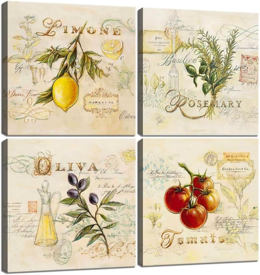 Fruits Wall Art for Kitchen Lemon Rosemary Oliva Tomato Wall Decor ...