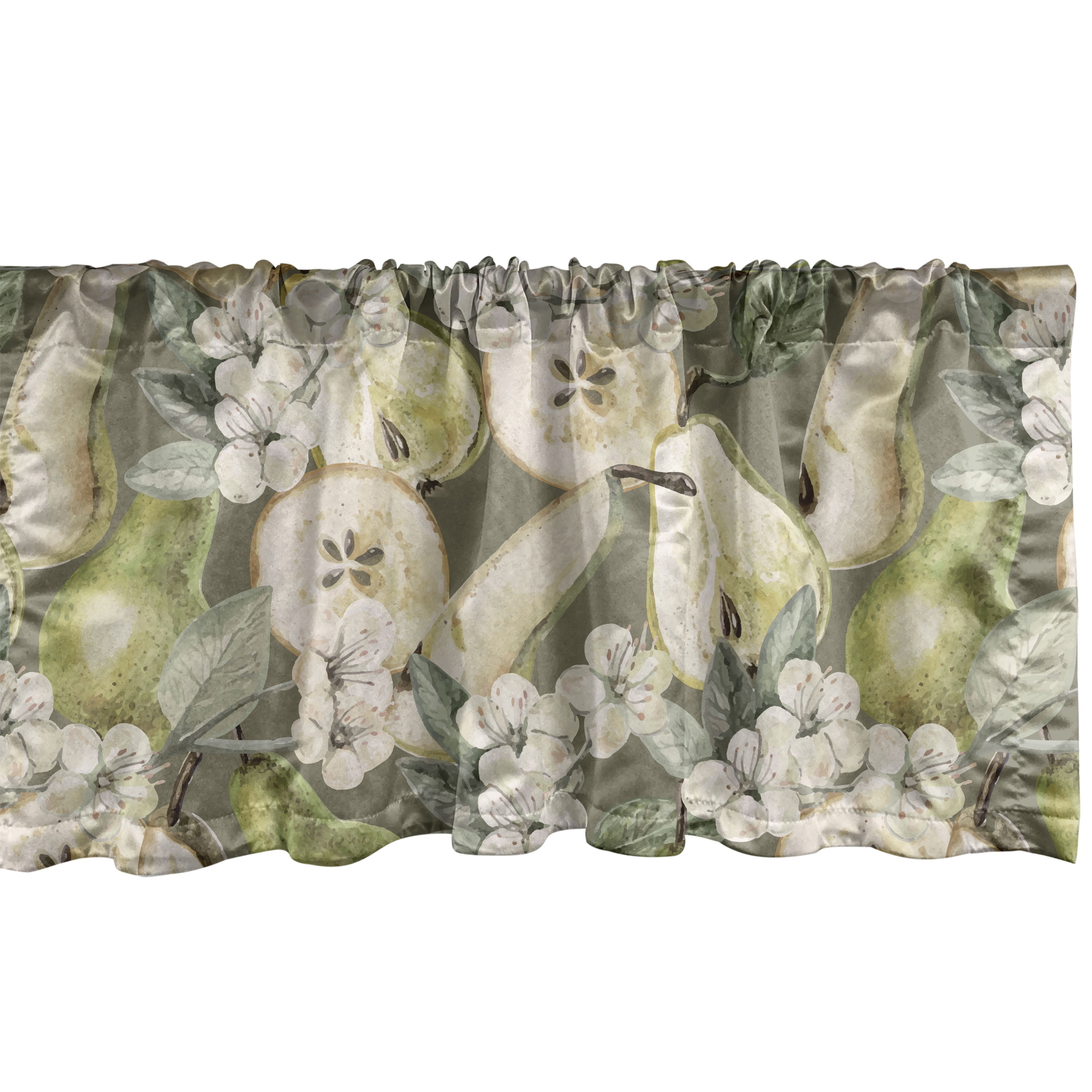 Fruits Window Valance, Nature Vibes Pear Illustrations with Floral ...