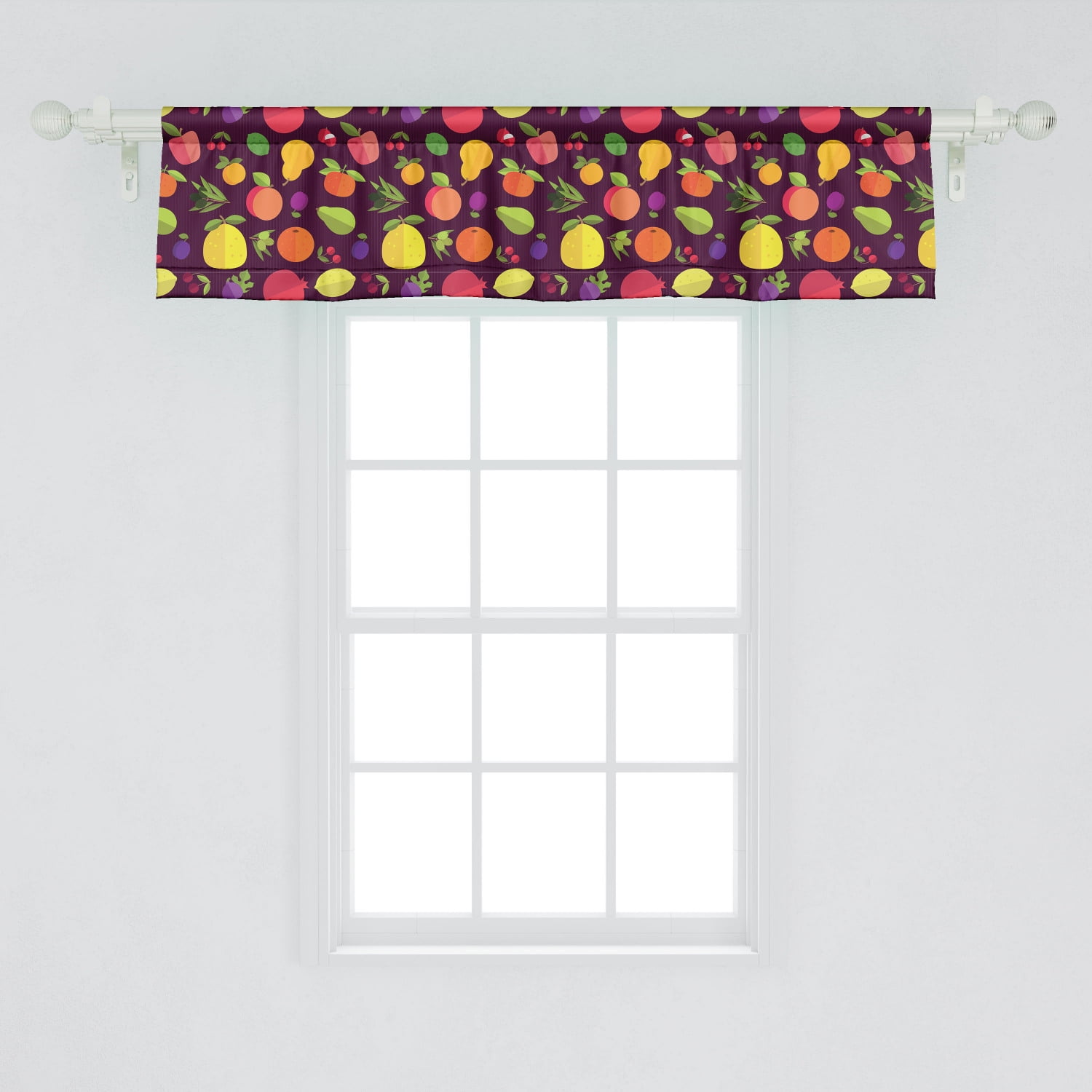 Ambesonne Fruits Valance Pack of 2, Cherry Apple Orange Peach, 54"X12 ...
