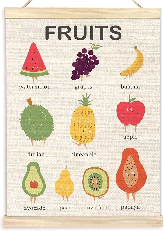 Fruits Wood Sign Frame, Fruit Wall Art, Fruit Food Learning Wood ...