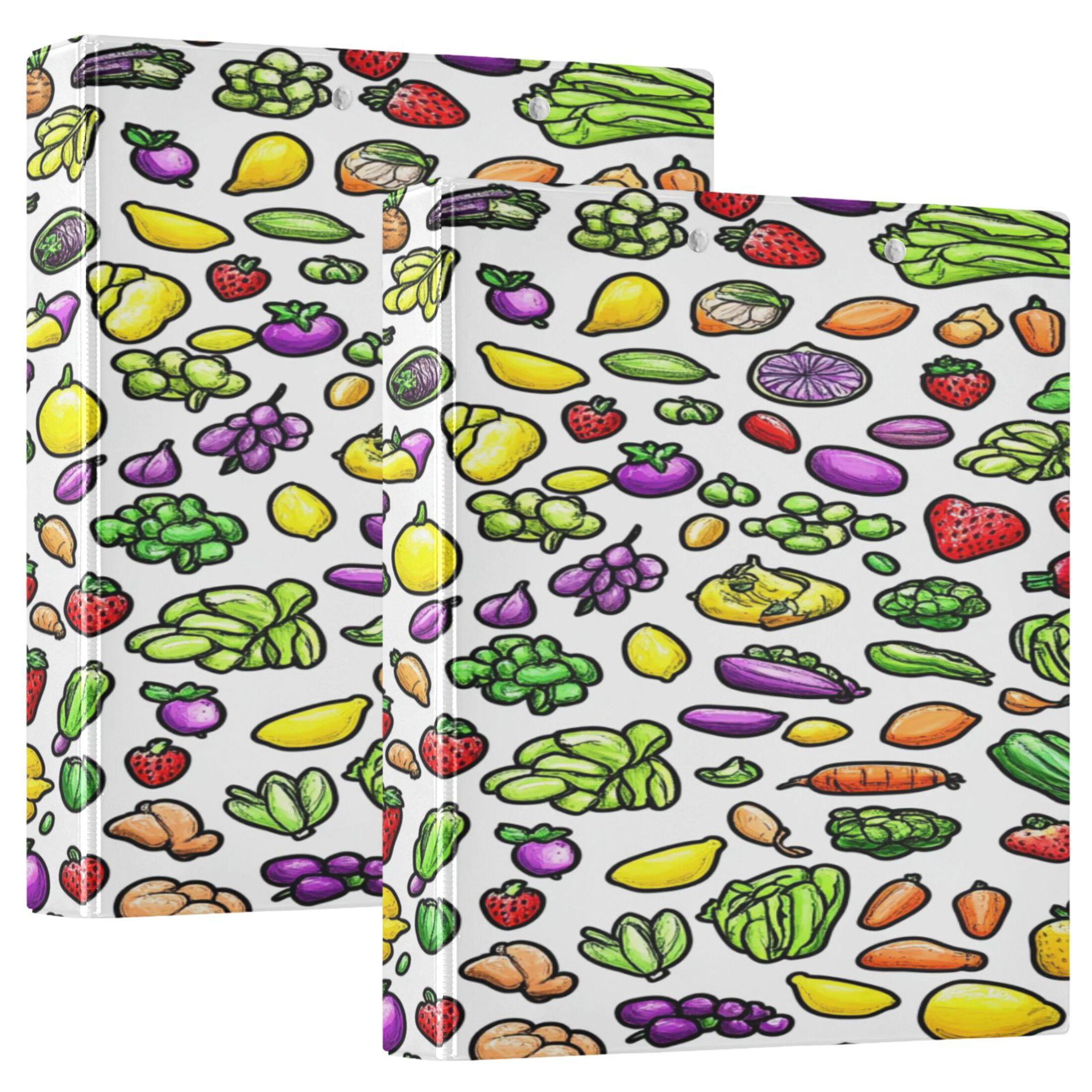 Fruits and Vegetables Pattern 12.4x10.6in PVC Round Ring Binder, D-Ring ...