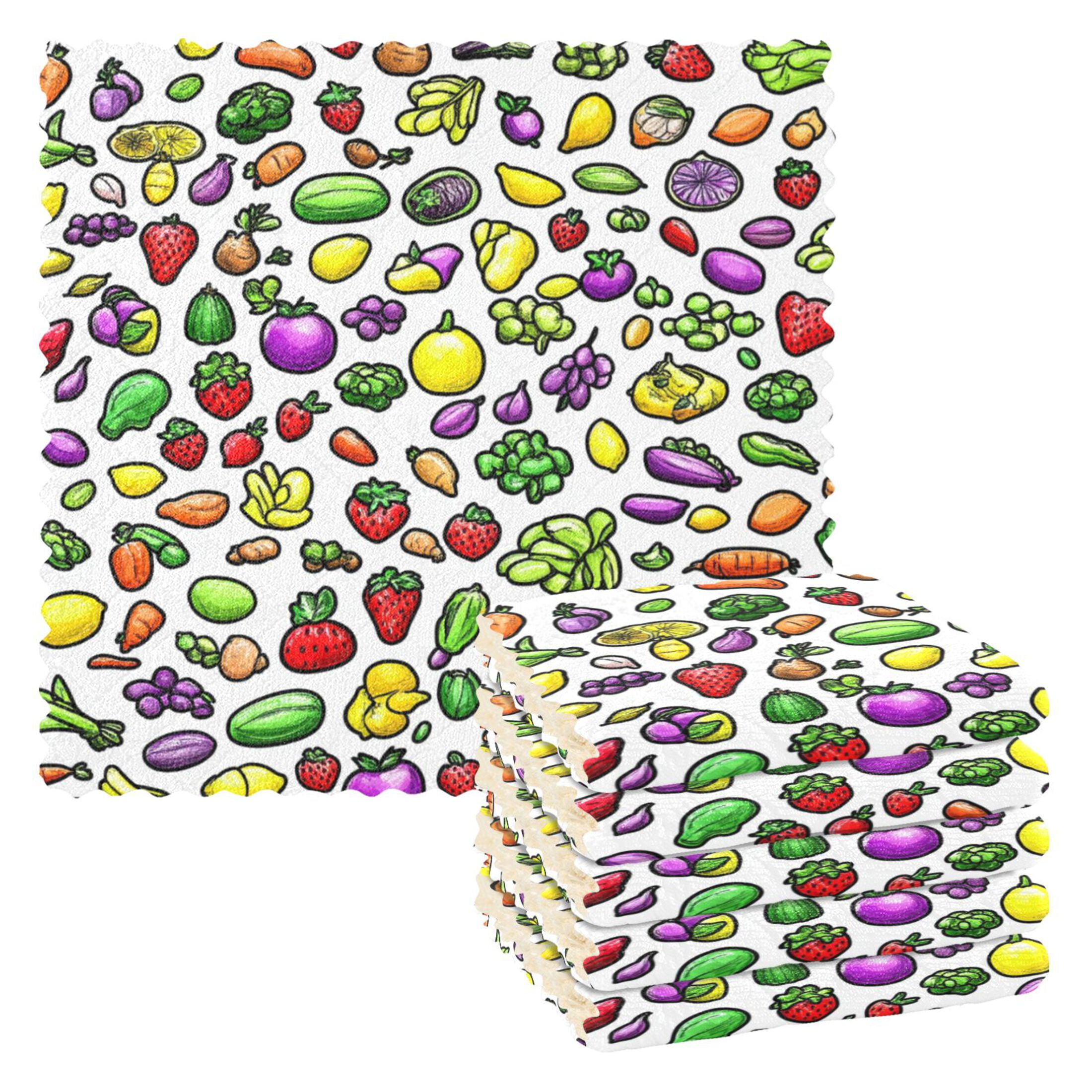 Fruits and Vegetables Pattern 6 Pack Kitchen Cleaning Cloths 11'' x 11 ...