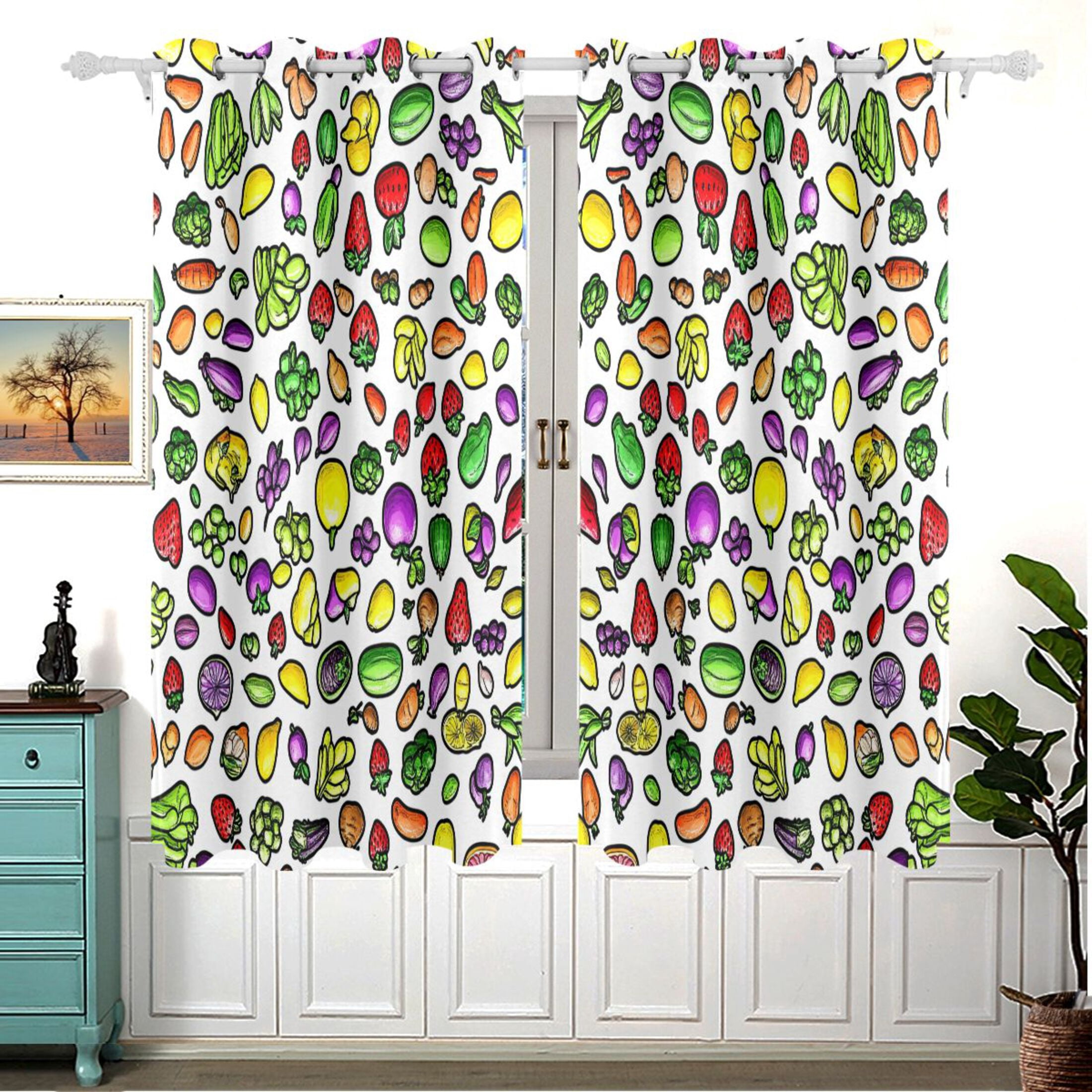 Fruits and Vegetables Pattern 63x55in Window Curtain Panels 63x55in 2 ...