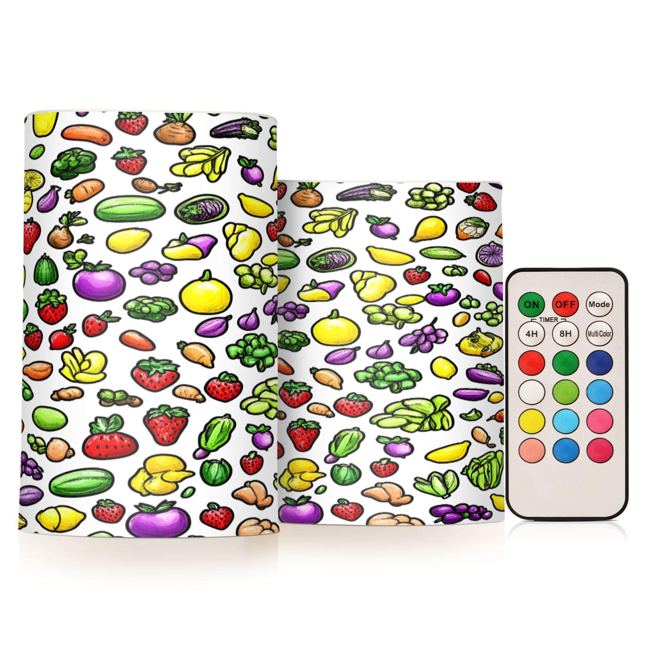 Fruits and Vegetables Pattern Flameless LED Candle Set with Remote ...
