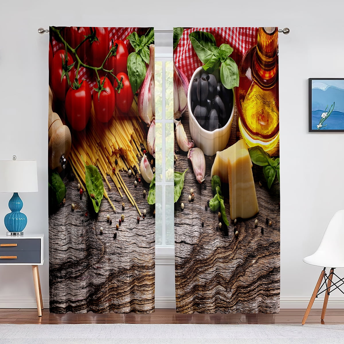 Fruits and Vegetables Sheer Voile Curtain Food Window Transparent ...