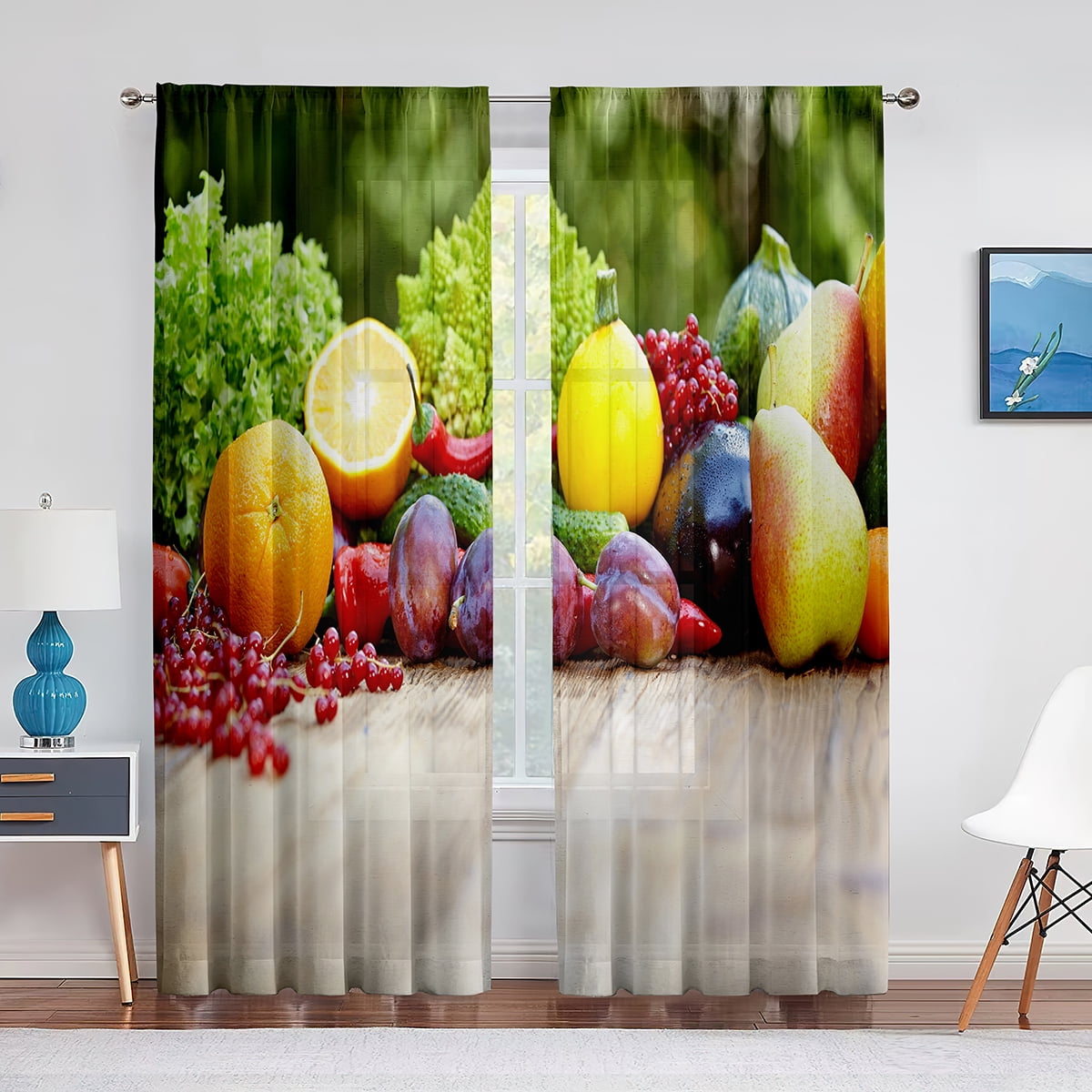Fruits and Vegetables Sheer Voile Curtain Food Window Transparent ...
