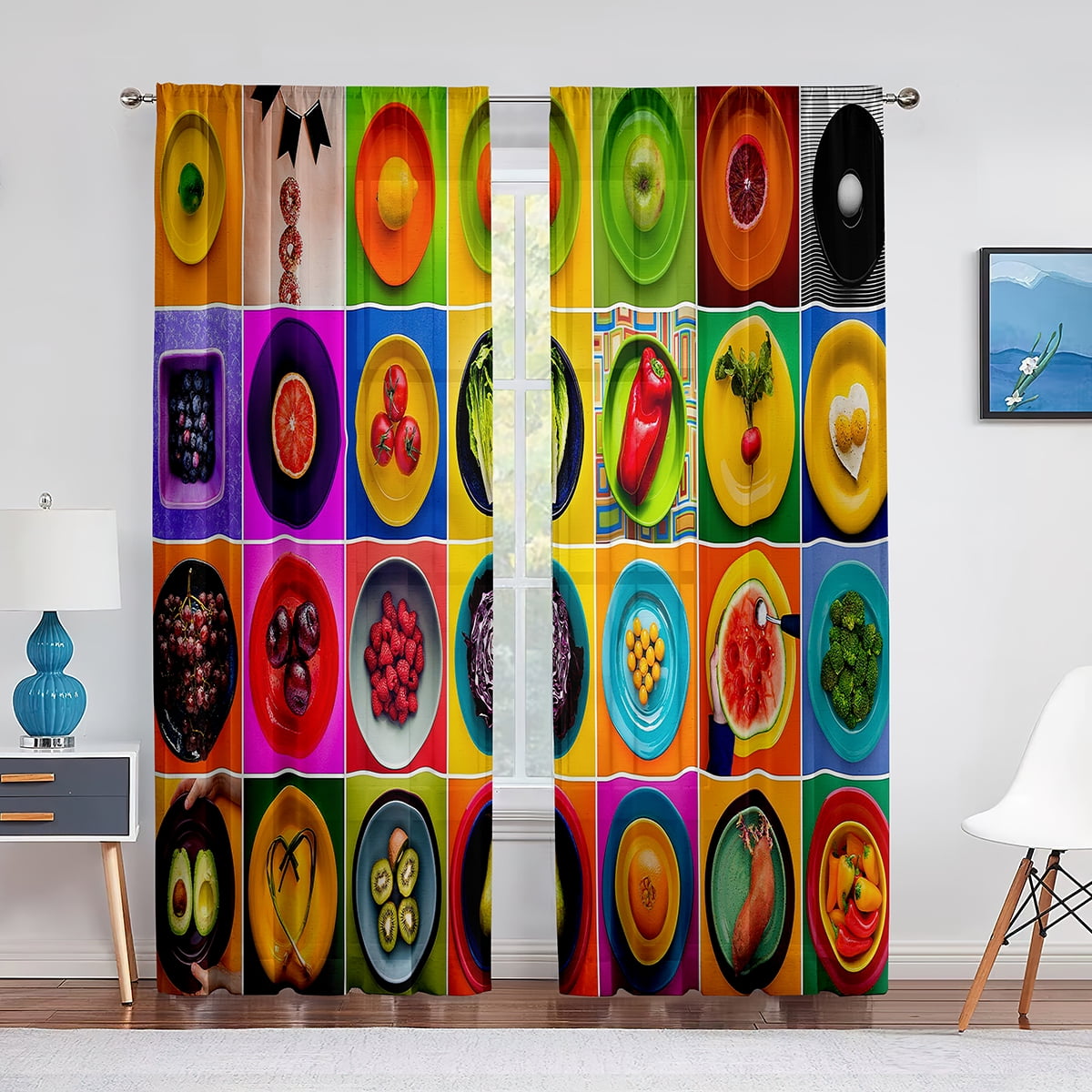 Fruits and Vegetables Sheer Voile Curtain Food Window Transparent ...