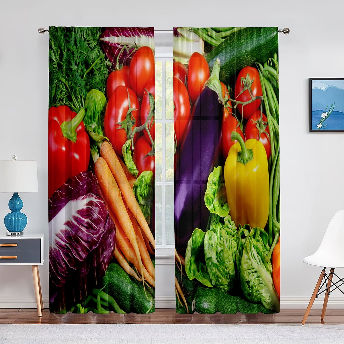 Fruits and Vegetables Sheer Voile Curtain Food Window Transparent ...