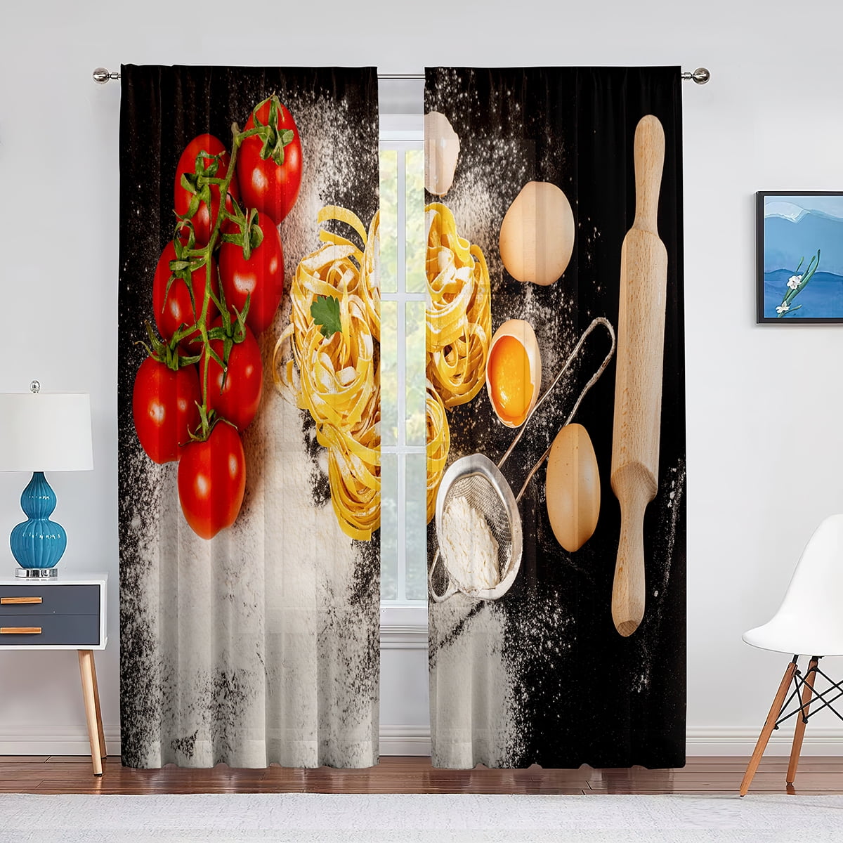 Fruits and Vegetables Sheer Voile Curtain Food Window Transparent ...