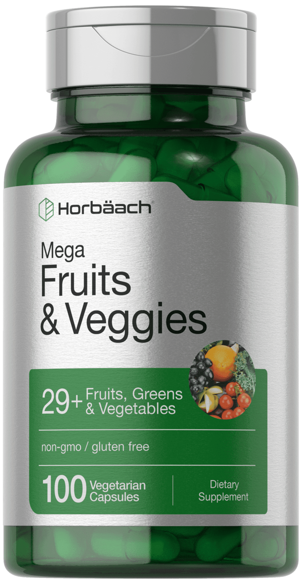 Horbaach Fruits and Veggies Supplement Capsules, 100 Count, Vegetarian ...