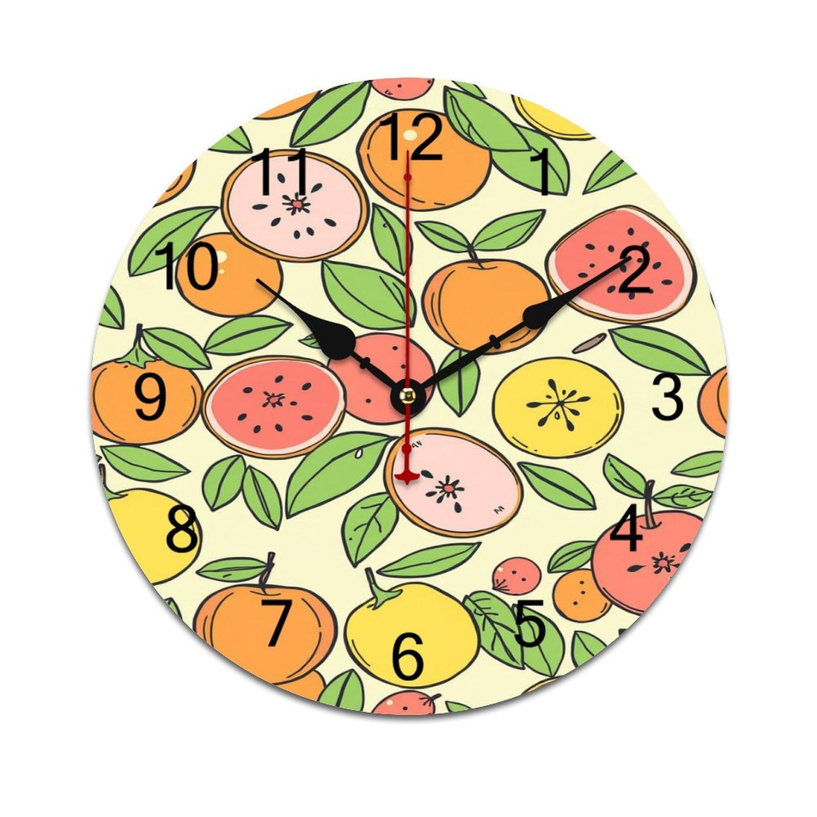 Fruity Citrus Pattern Round Wall Clock Modern Design Home Living Room ...