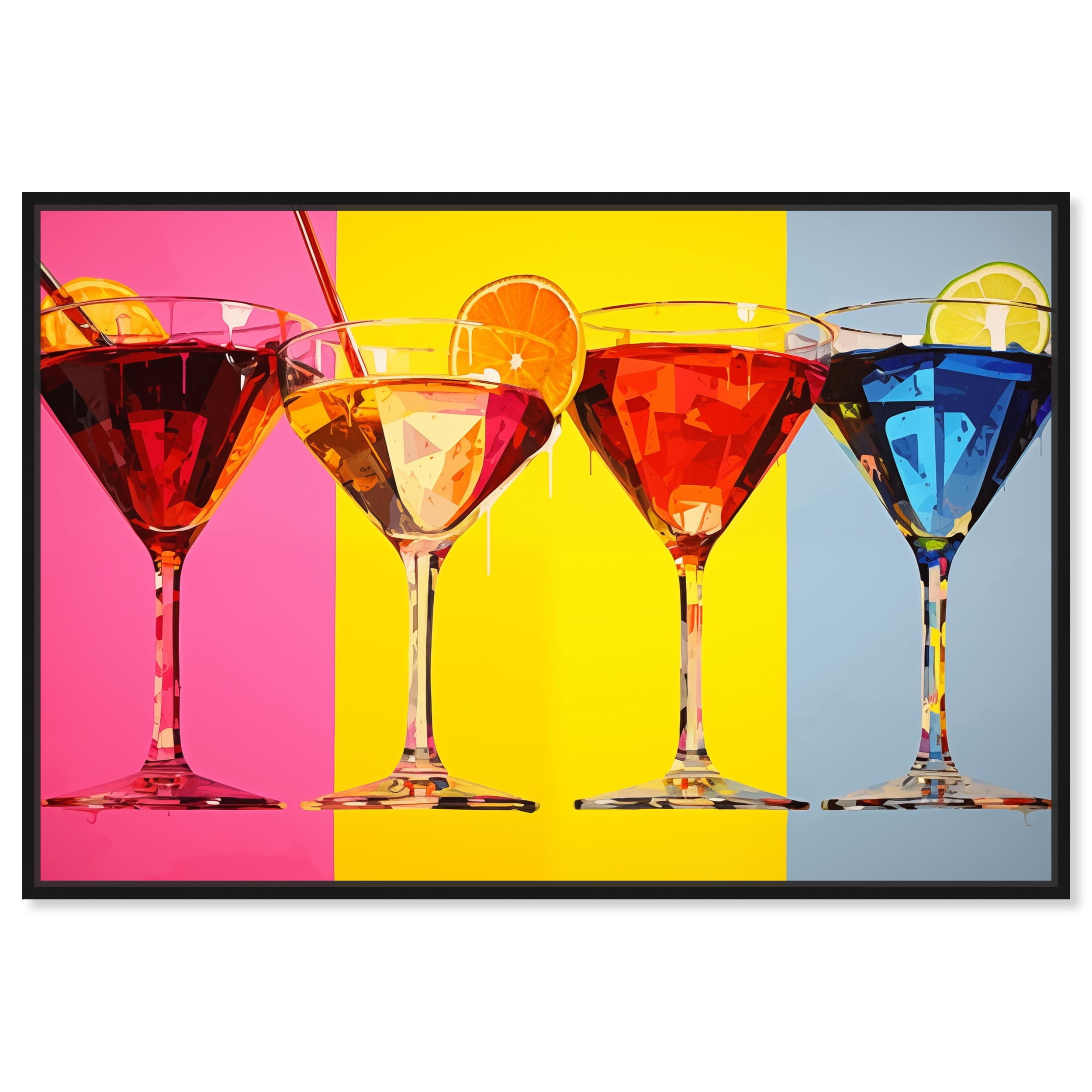Fruity Cocktails Retro Drinks Bar Cart Print Canvas Wall Art by ...