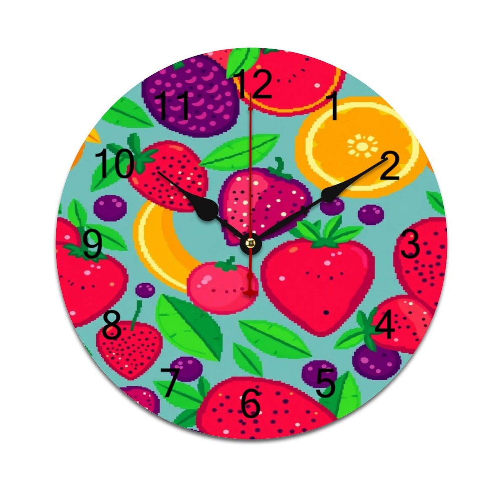 Fruity Pixel Art Round Wall Clock Modern Design Home Living Room ...