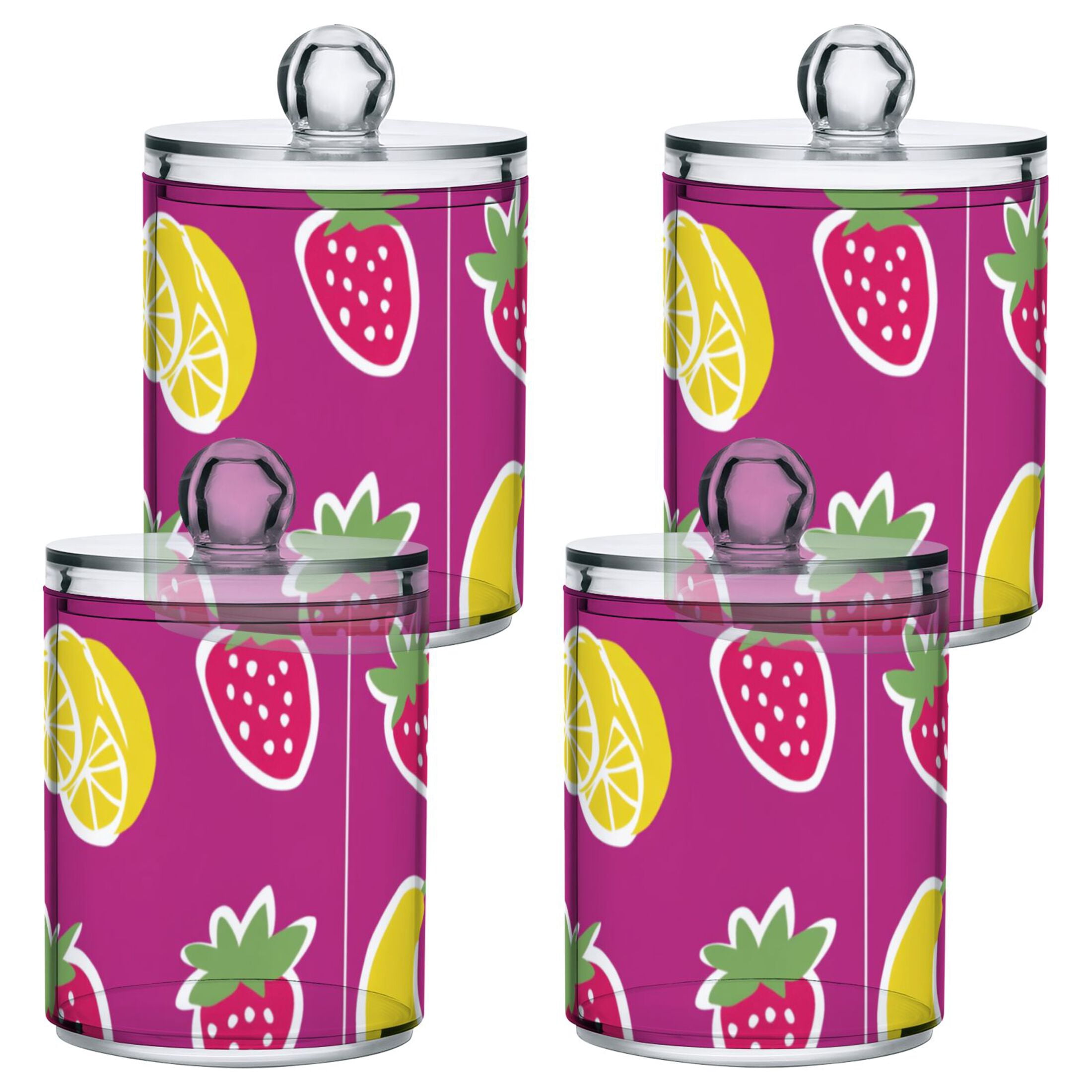 Fruity Purple Pattern Bathroom Canisters Set of 4 Translucent Plastic ...