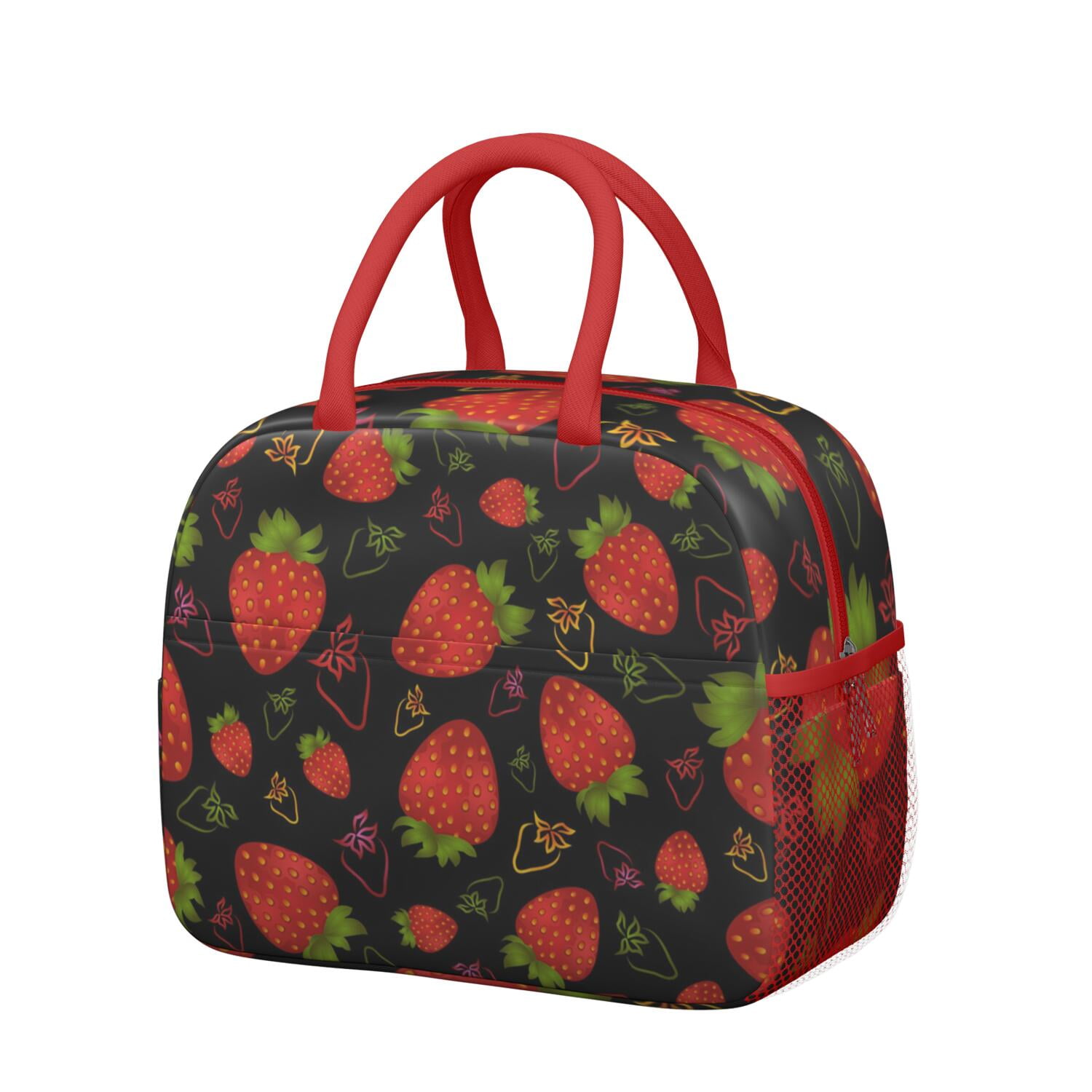 Fruity Strawberry Lunch Bag – Cute Summer Red Berry Pattern, Reusable ...