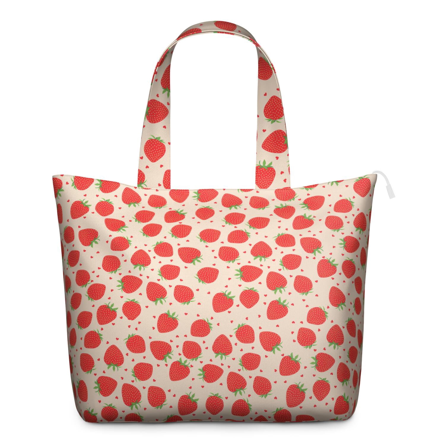 Fruity Strawberry Travel Tote - Cute Kawaii Design, Spacious Zippered ...