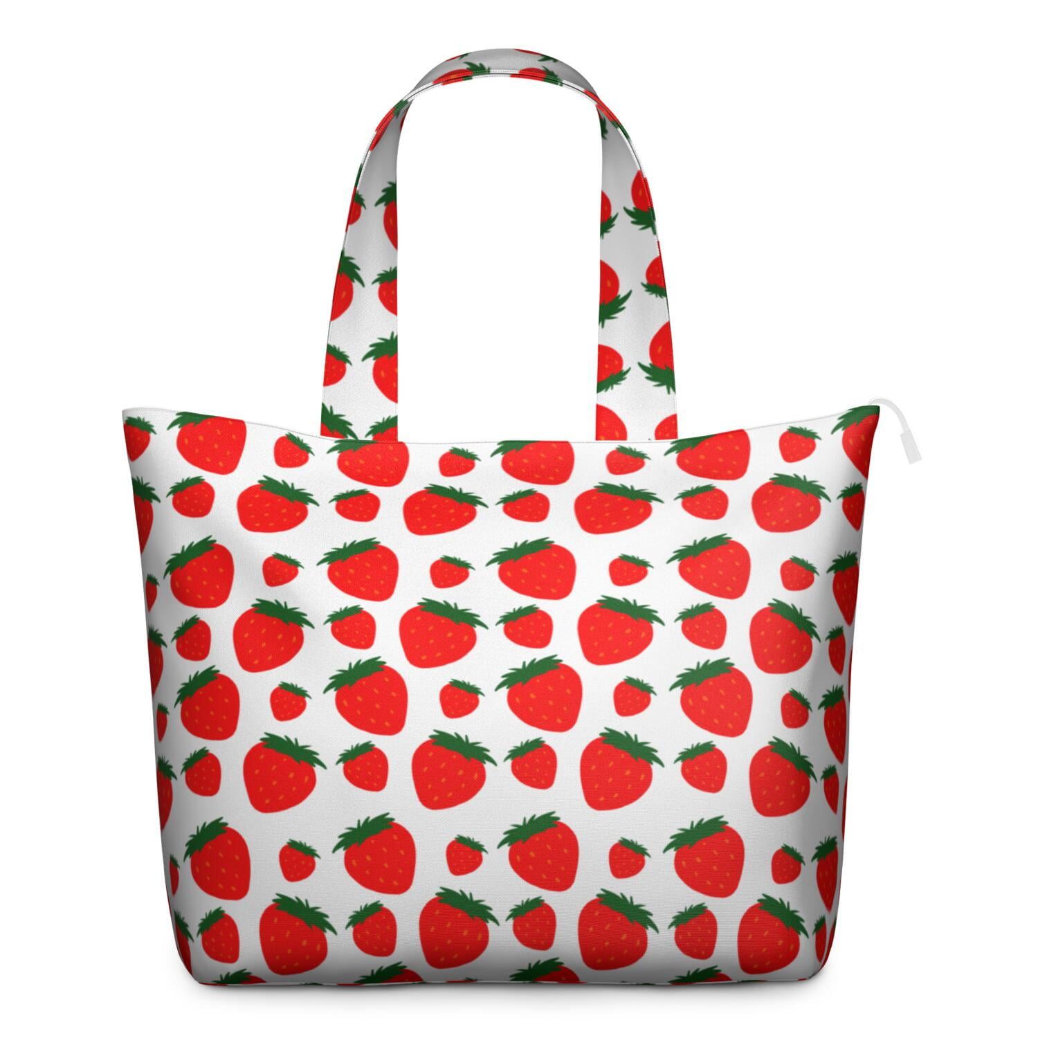 Fruity Strawberry Travel Tote - Cute Kawaii Design, Spacious Zippered ...