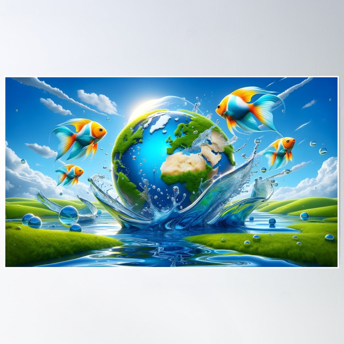 Frutiger Aero Earth Splash Poster Wall Art, Modern Wall Decor For Living Room Bedroom, 8x12 ...
