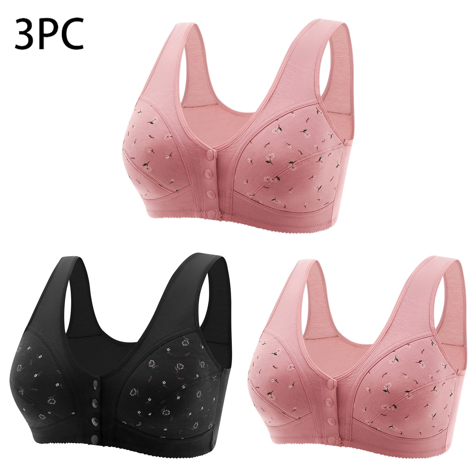 Frwazo 3pc Women Sexy Front Buckle For Middle Aged And Elderly