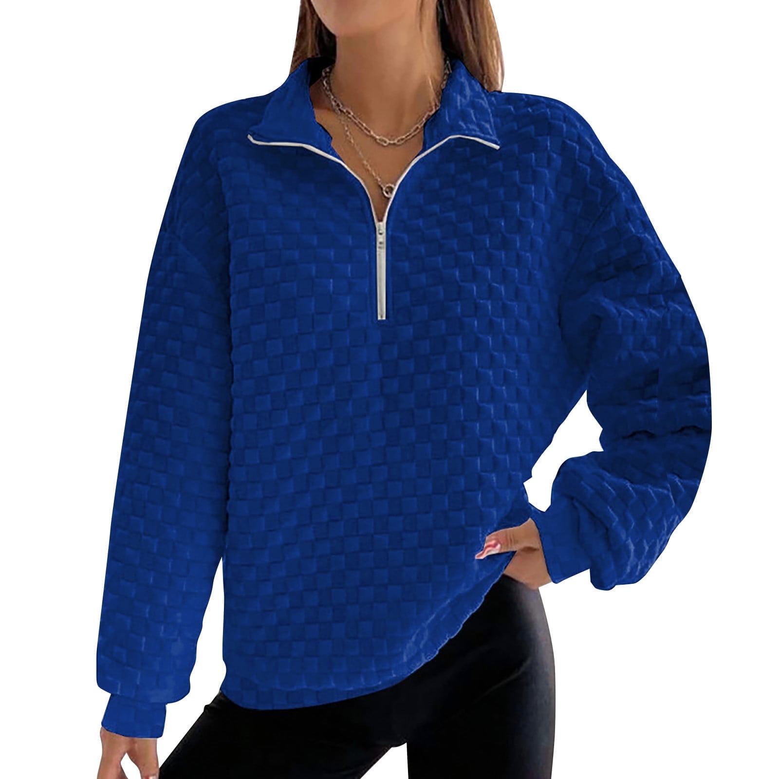 DYTTDG Women's Half Zipper Lapel Long Sleeve Sweatshirt Solid Color ...