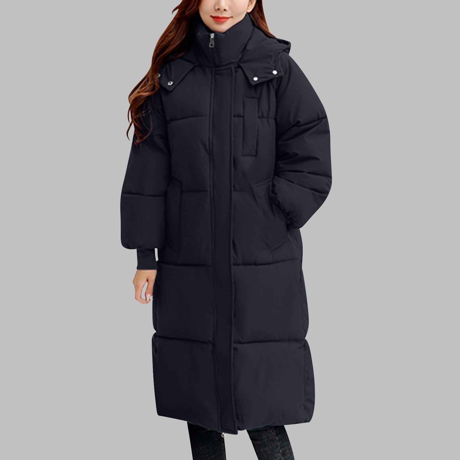 DYTTDG Women's Winter Outdoor Plus Size Long Coat Fashion Solid Color ...
