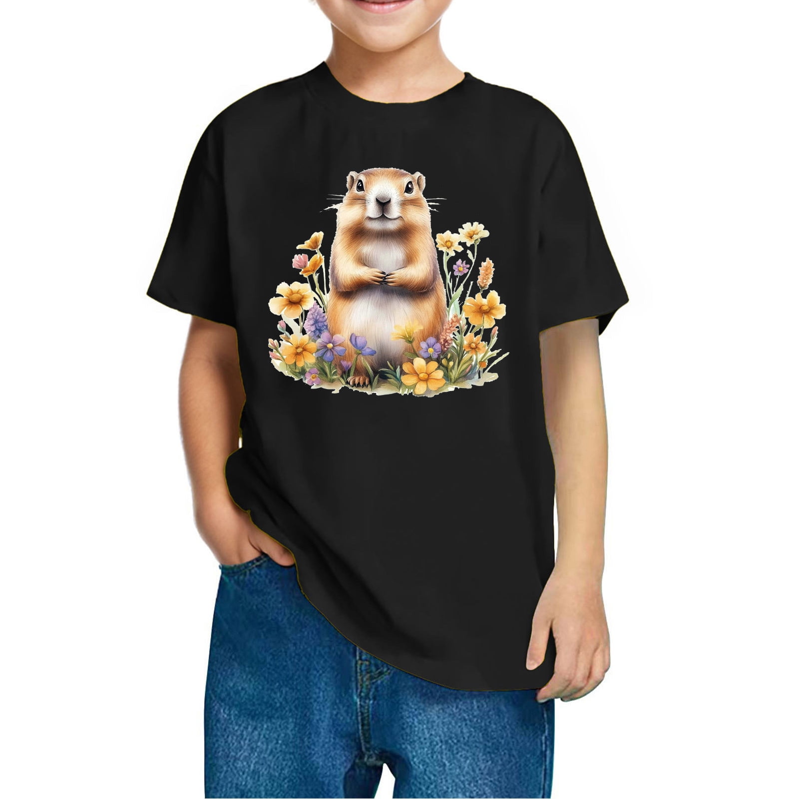 Frwgonr Boys Girls Graphic Tees Black Kids Tshirt for Summer Cute ...