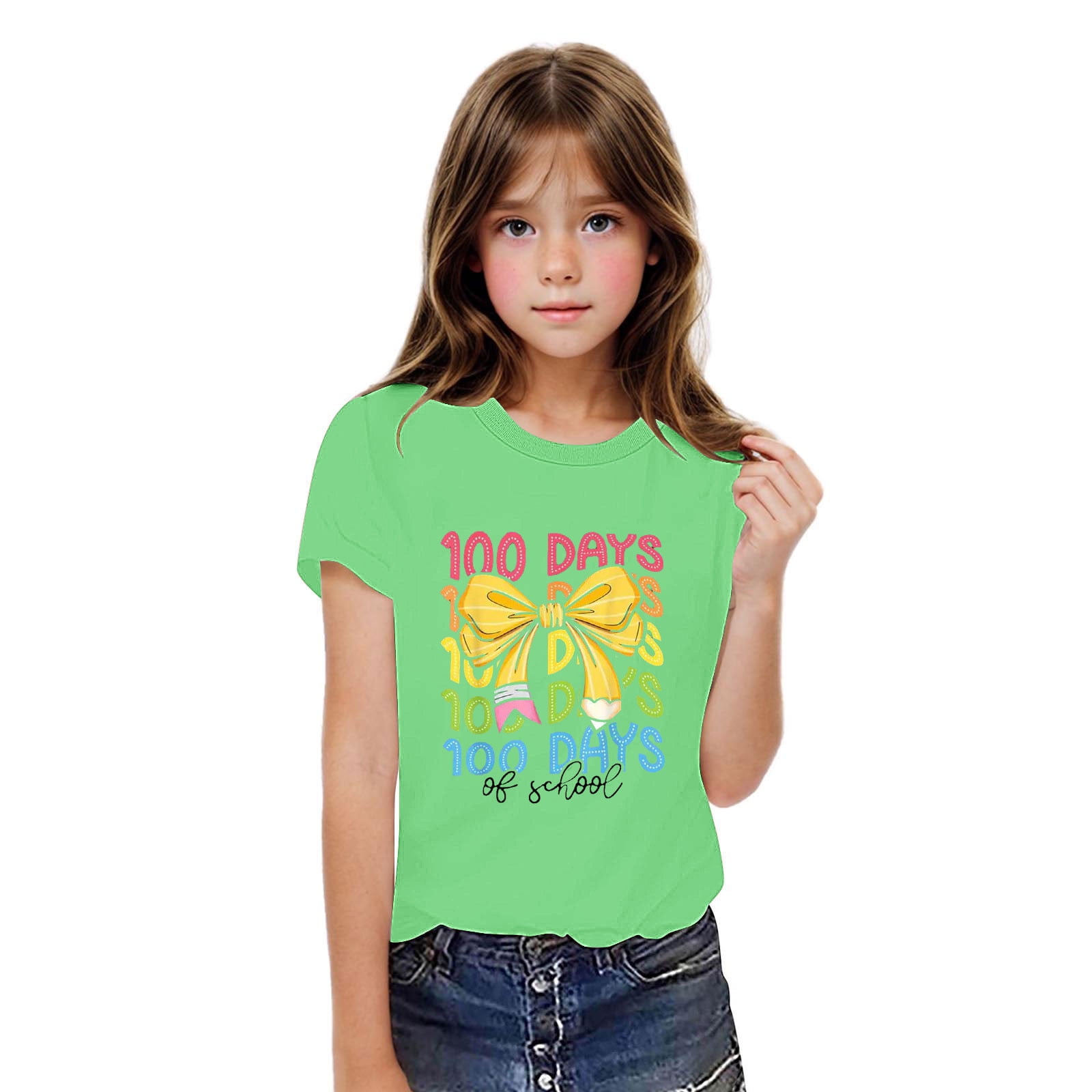 Frwgonr Boys Girls Sports Shirts Green Kids 100th Day of School T-Shirt ...