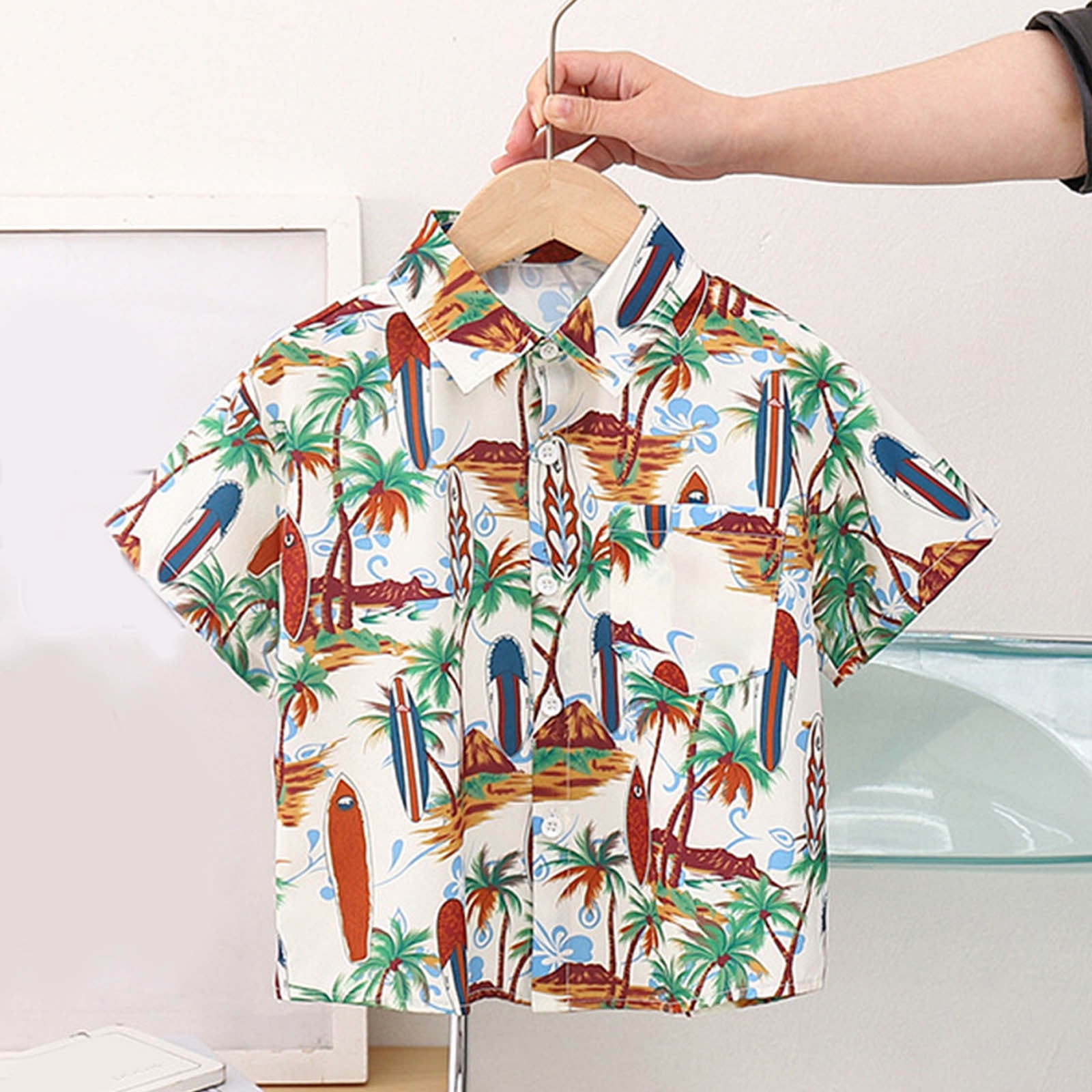 Frwgonr Boys T-shirts Short Sleeve Button Down Shirt Beach Tropical ...