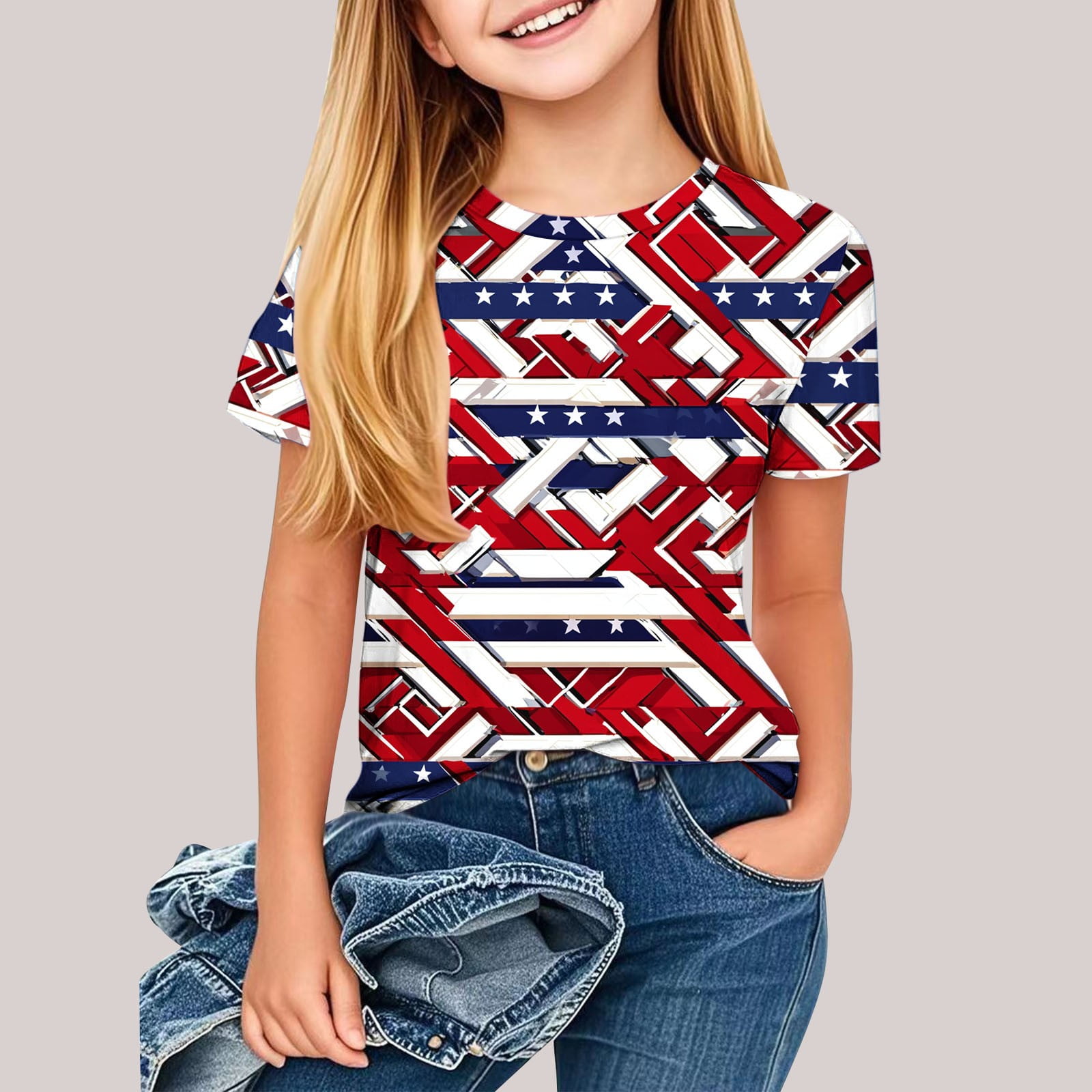 Frwgonr Girls 4th of July T-Shirts Kids American Flag T-Shirt Boys ...