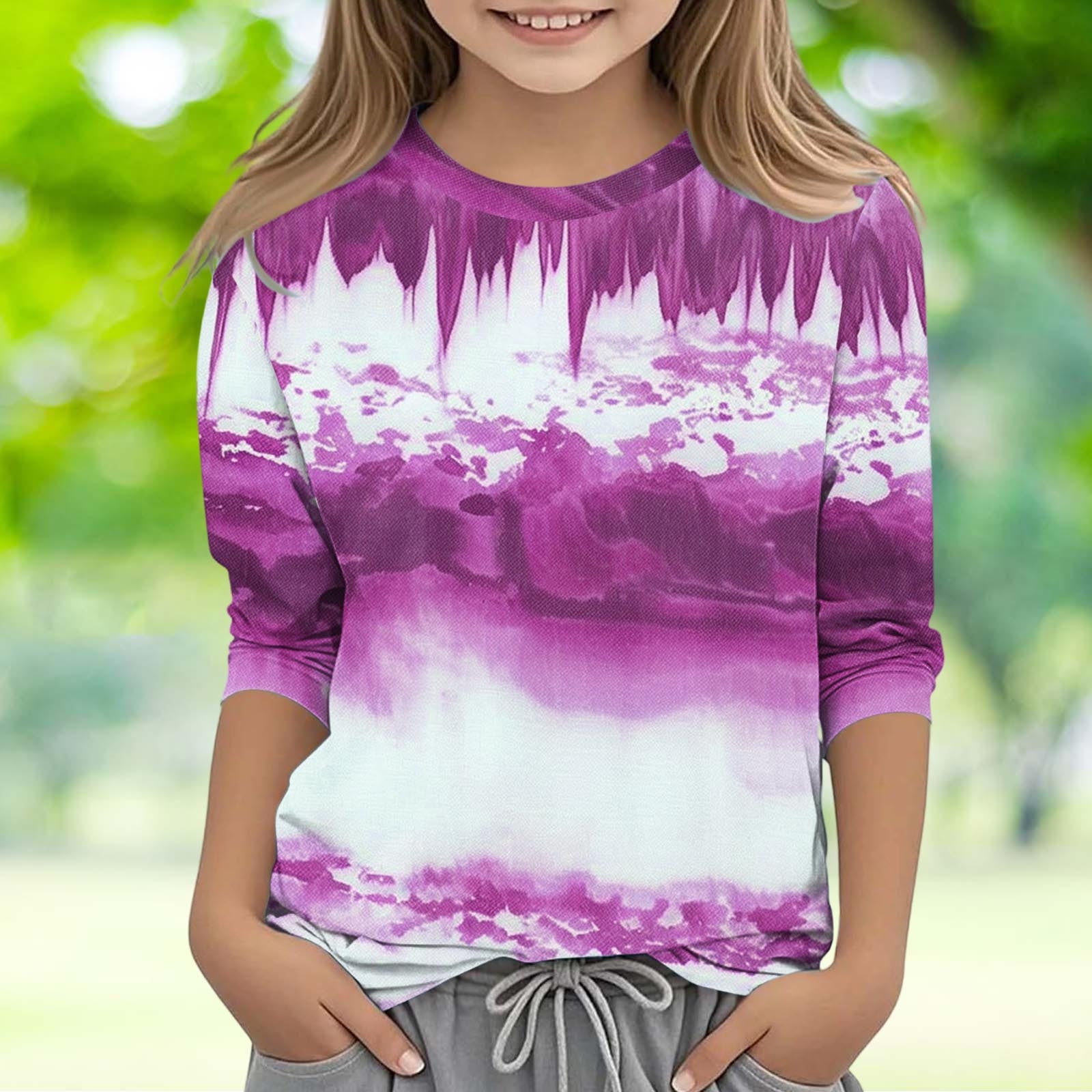 Frnrwgo Girls Basic 3/4 Sleeve Tee Hot Pink Kids Crewneck Tops Casual ...