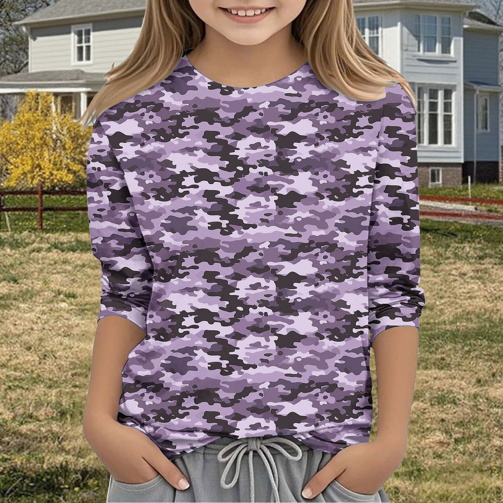 Frwgonr Girls Football Shirt Purple Kids Fashion Crewneck Tops Cute ...